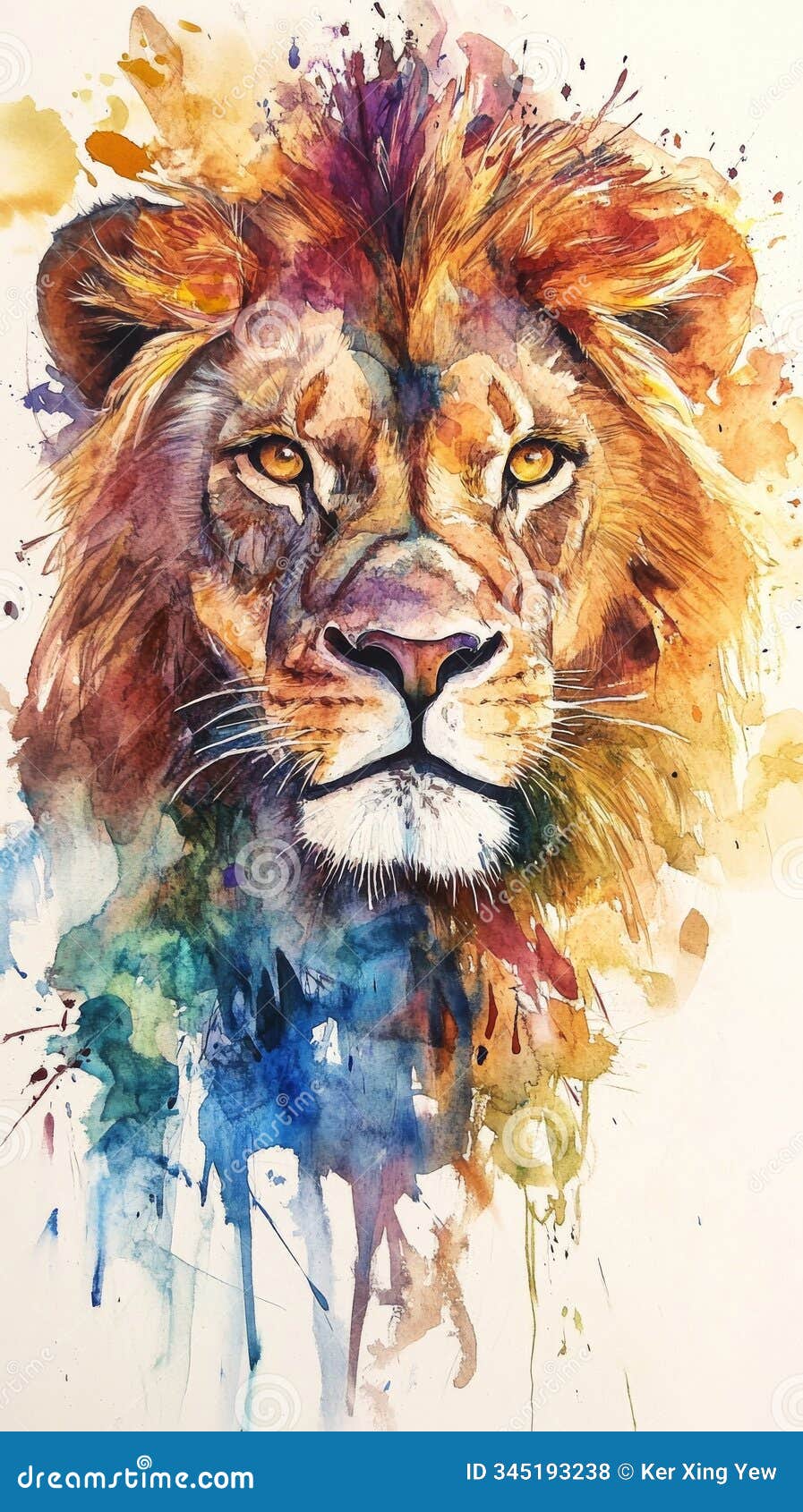 A Lion with a Yellow Face and a Blue Background Stock Illustration ...