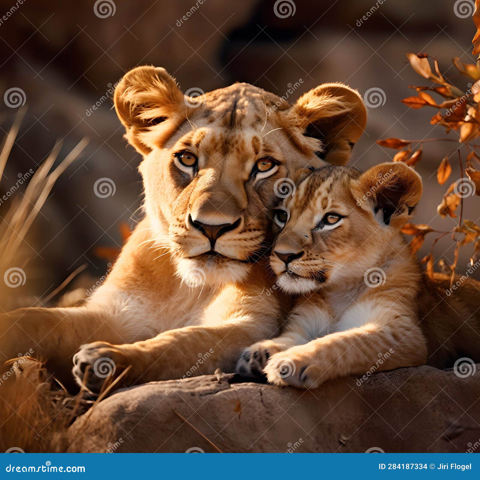 Lioness Cuddles With Her Young Cub - AI Generated Royalty-Free Stock ...