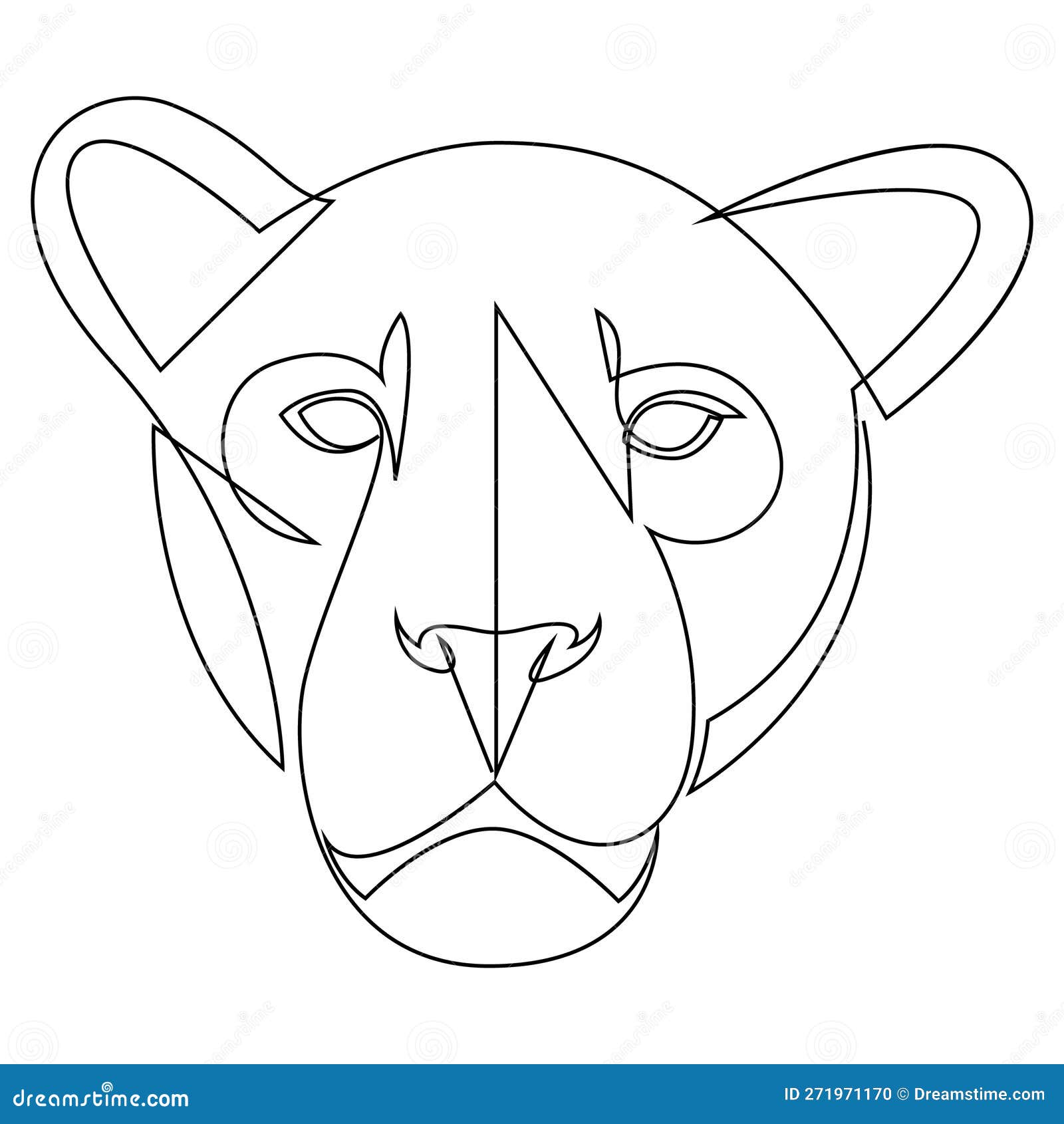 Lioness Head Continuous One Line Drawing. Front View Single Line Vector ...