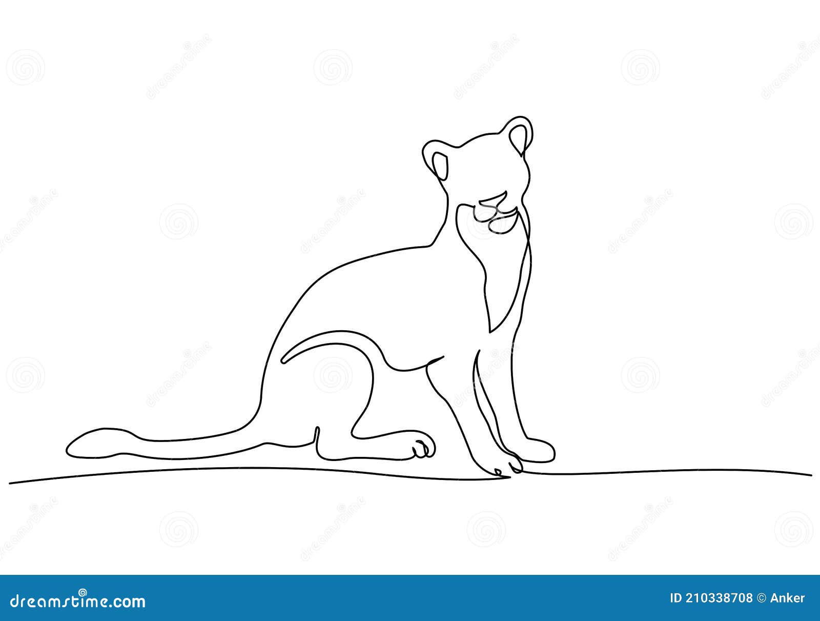 Lioness Sitting. Continuous One Line Drawing Art. Stock Vector ...