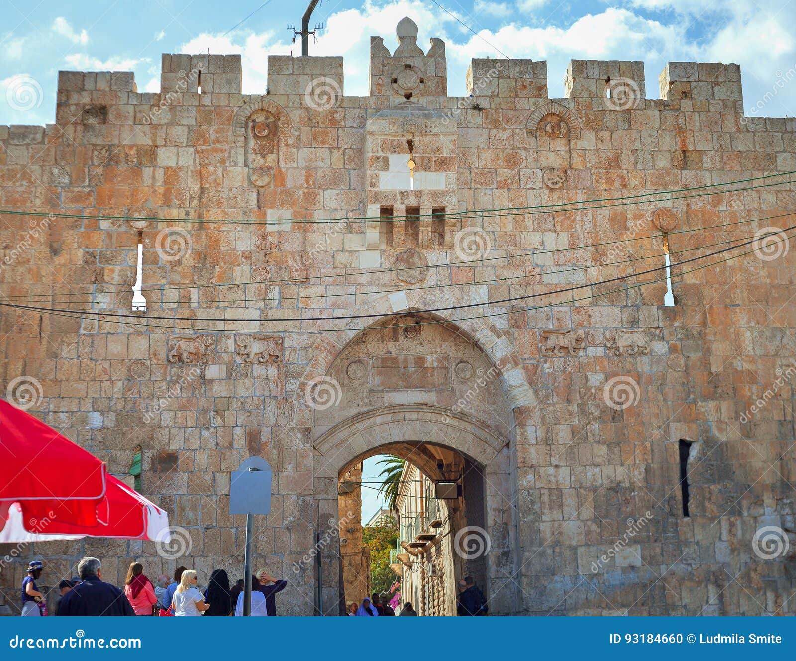 Lions gate in Jerusalem. editorial image. Image of entrance - 93184660