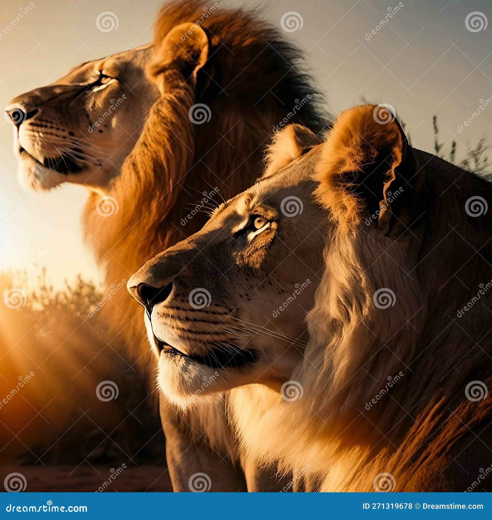 Lions at Sunset stock illustration. Illustration of carnivore - 271319678