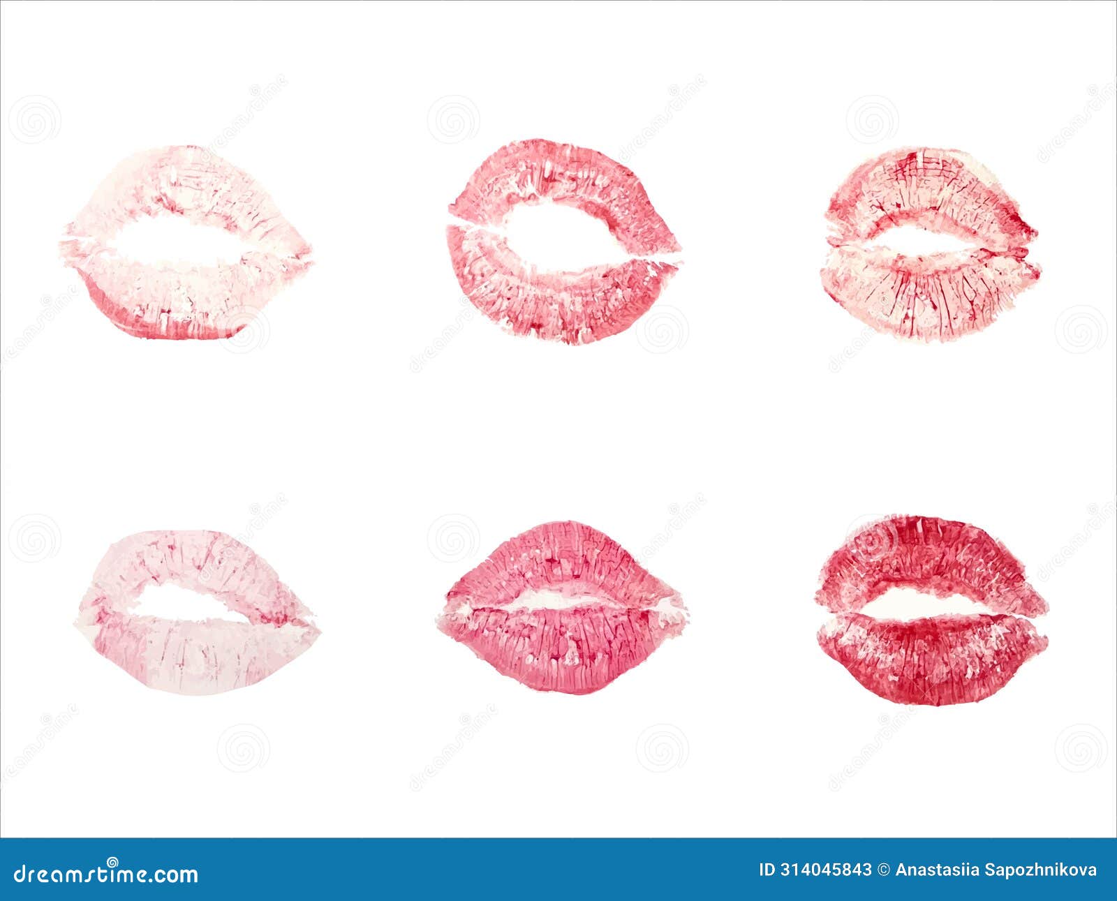 Lip Prints. Set of Vector Isolated Design Elements on White Background ...