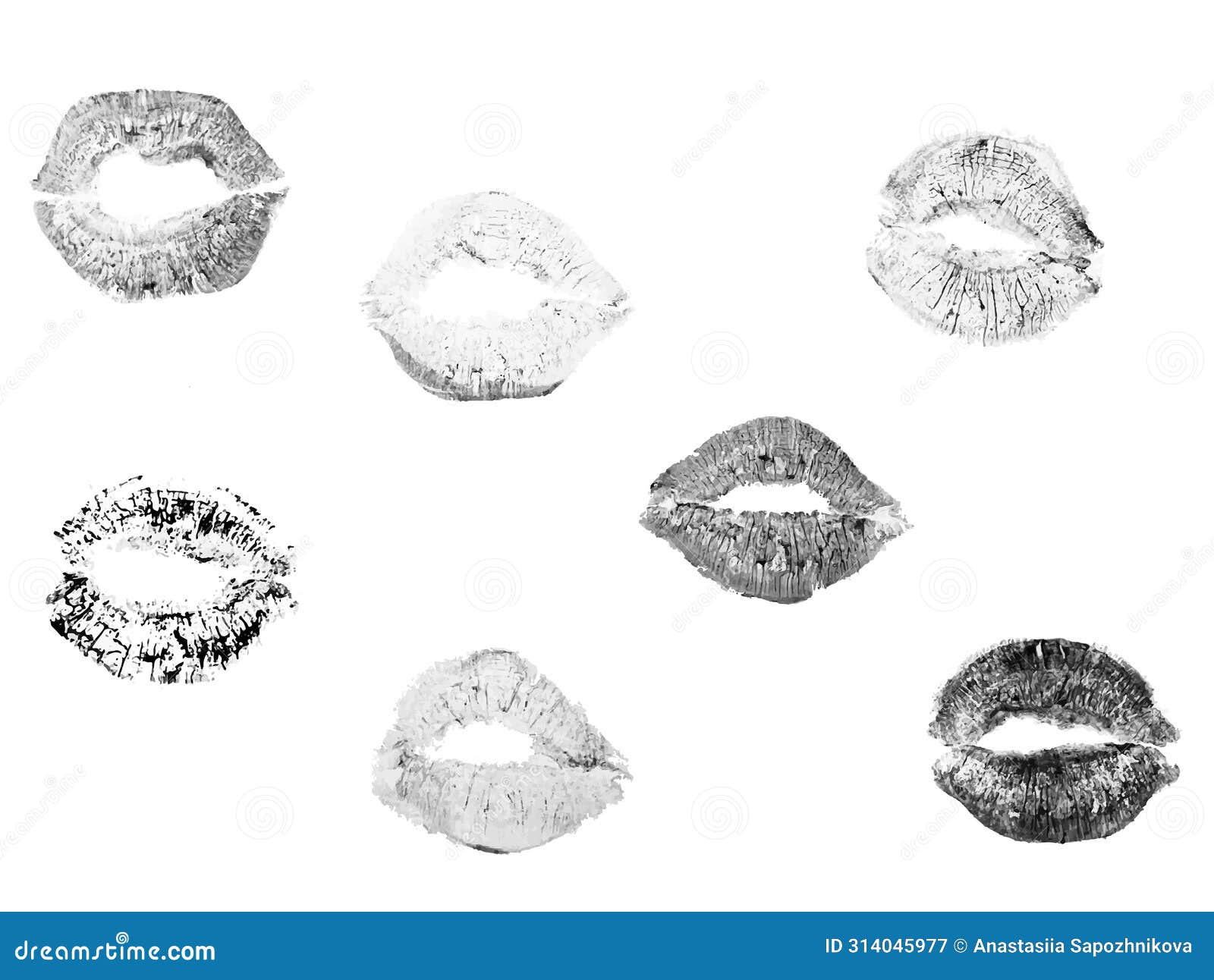 Lip Prints. Set of Vector Isolated Design Elements on White Background ...