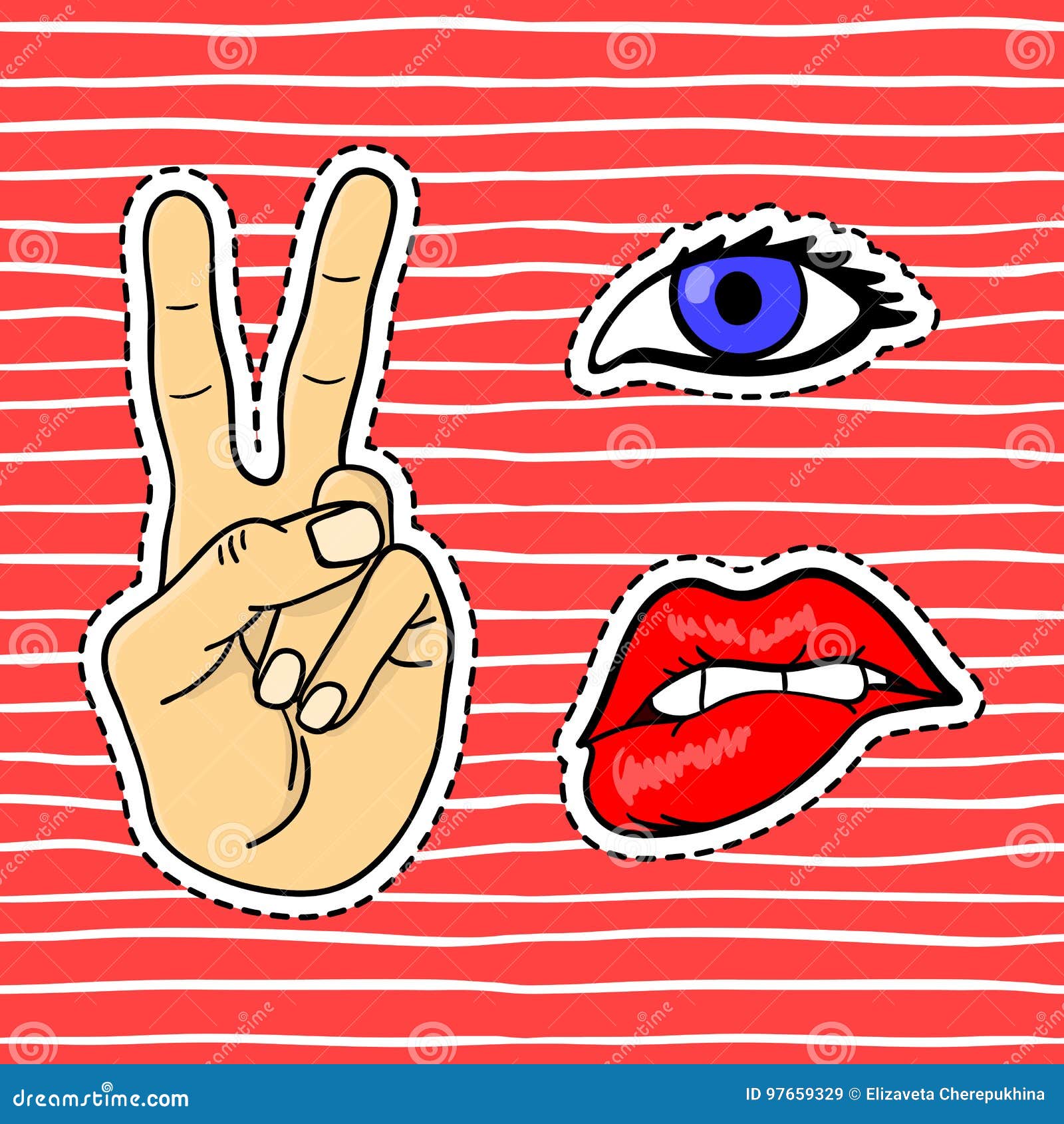 Lips, Eye, Hand. Retro Sticker, Patch Set Stock Vector - Illustration ...