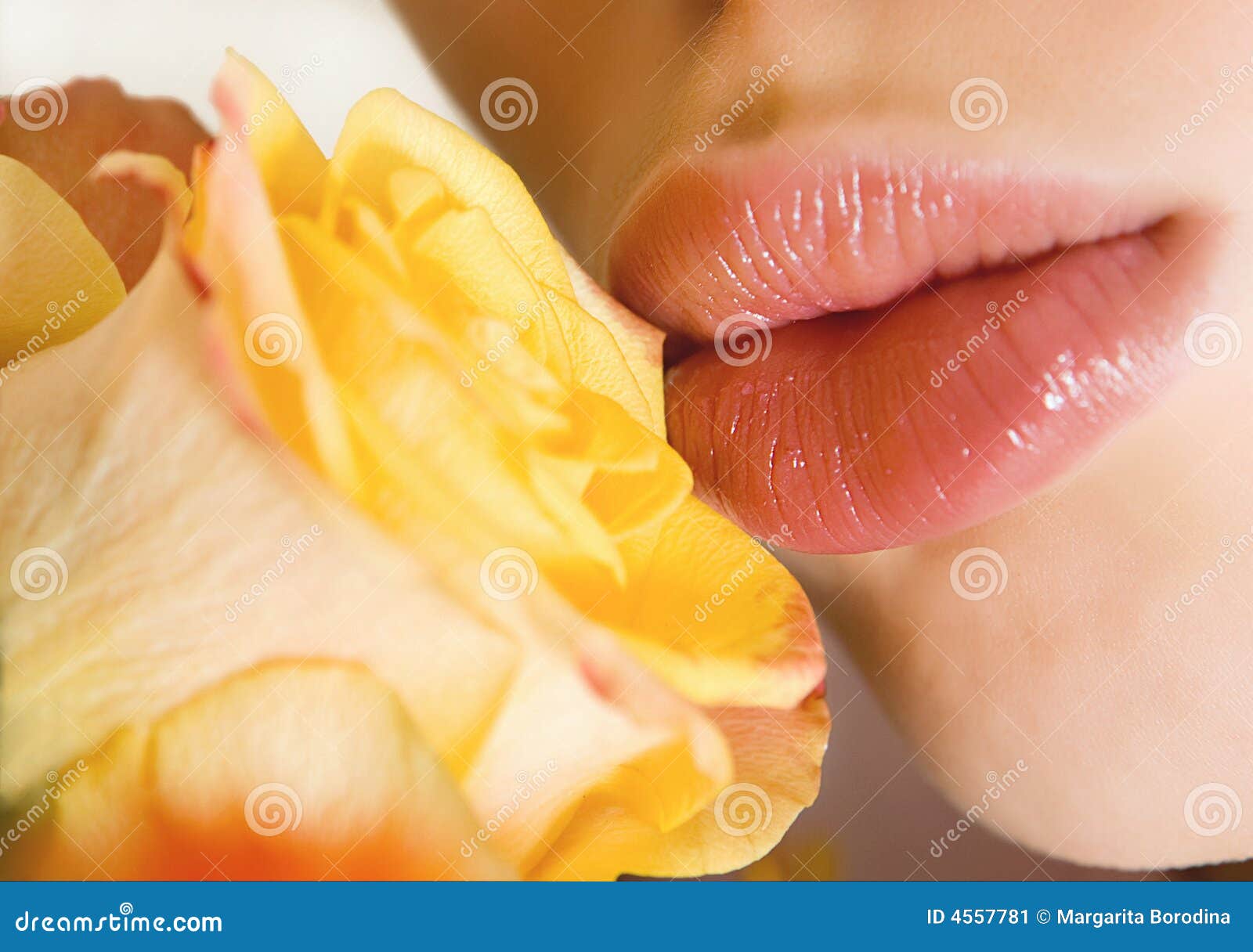 Lips with flower stock image. Image of caucasian, green - 4557781