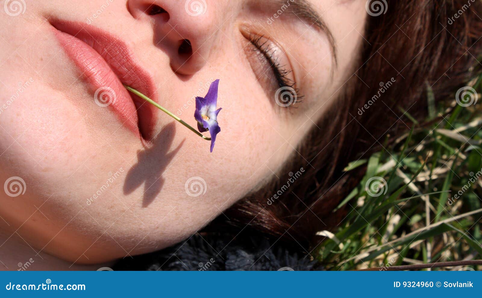 Lips with flower stock photo. Image of lays, grass, relaxation - 9324960