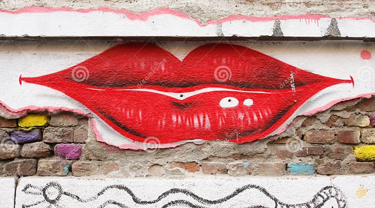 Lips graffiti editorial photo. Image of paint, drawing - 18641111