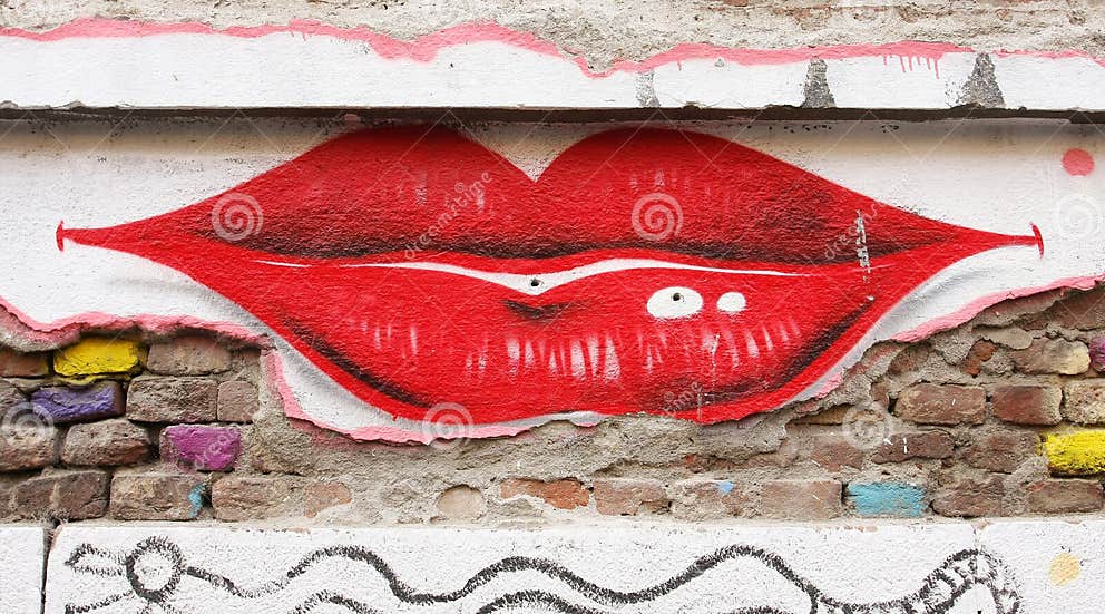 Lips graffiti editorial photo. Image of paint, drawing - 18641111