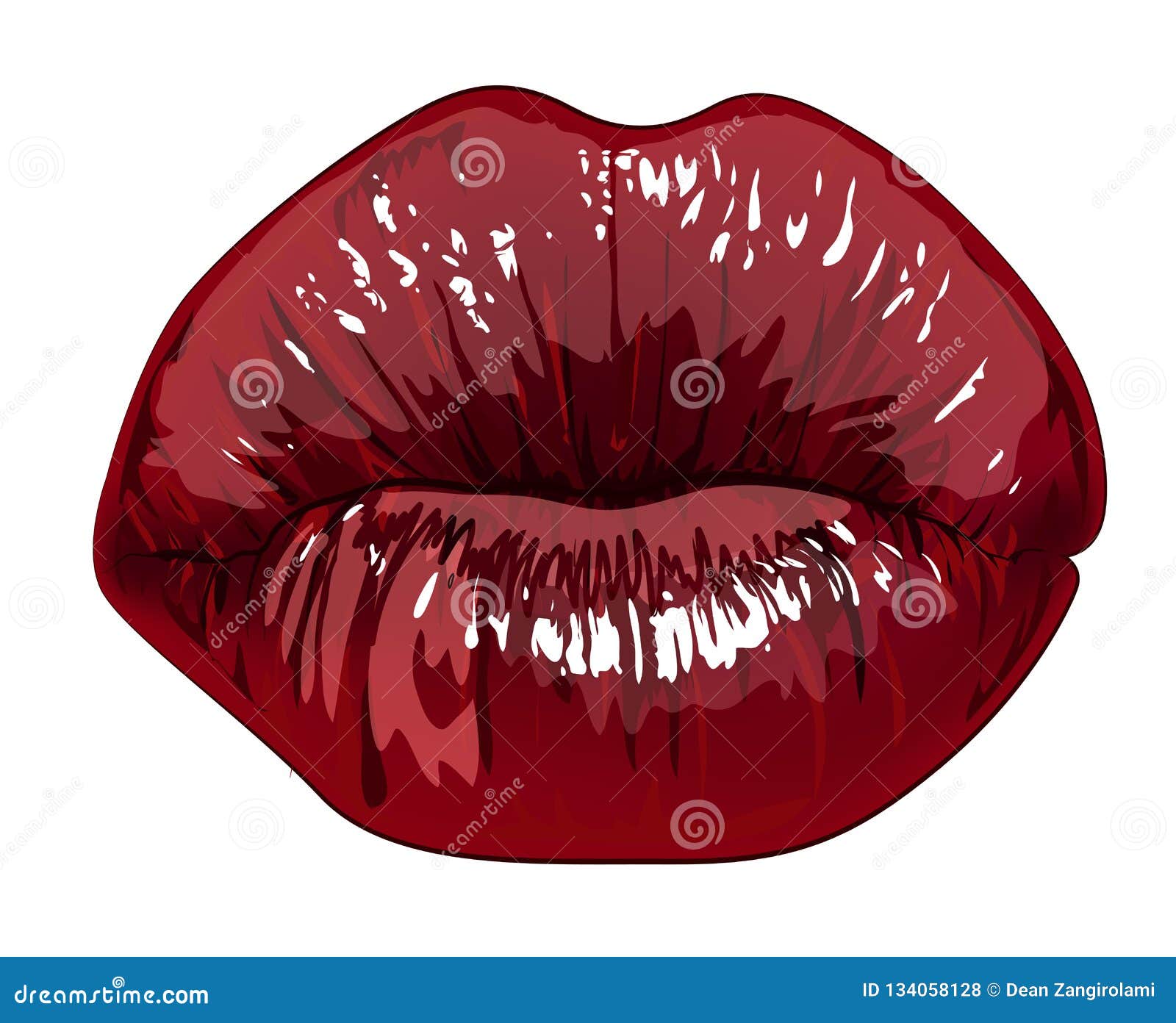 Lips Hand Drawn Highly Details Graphic Red Illustration. Vector Element ...