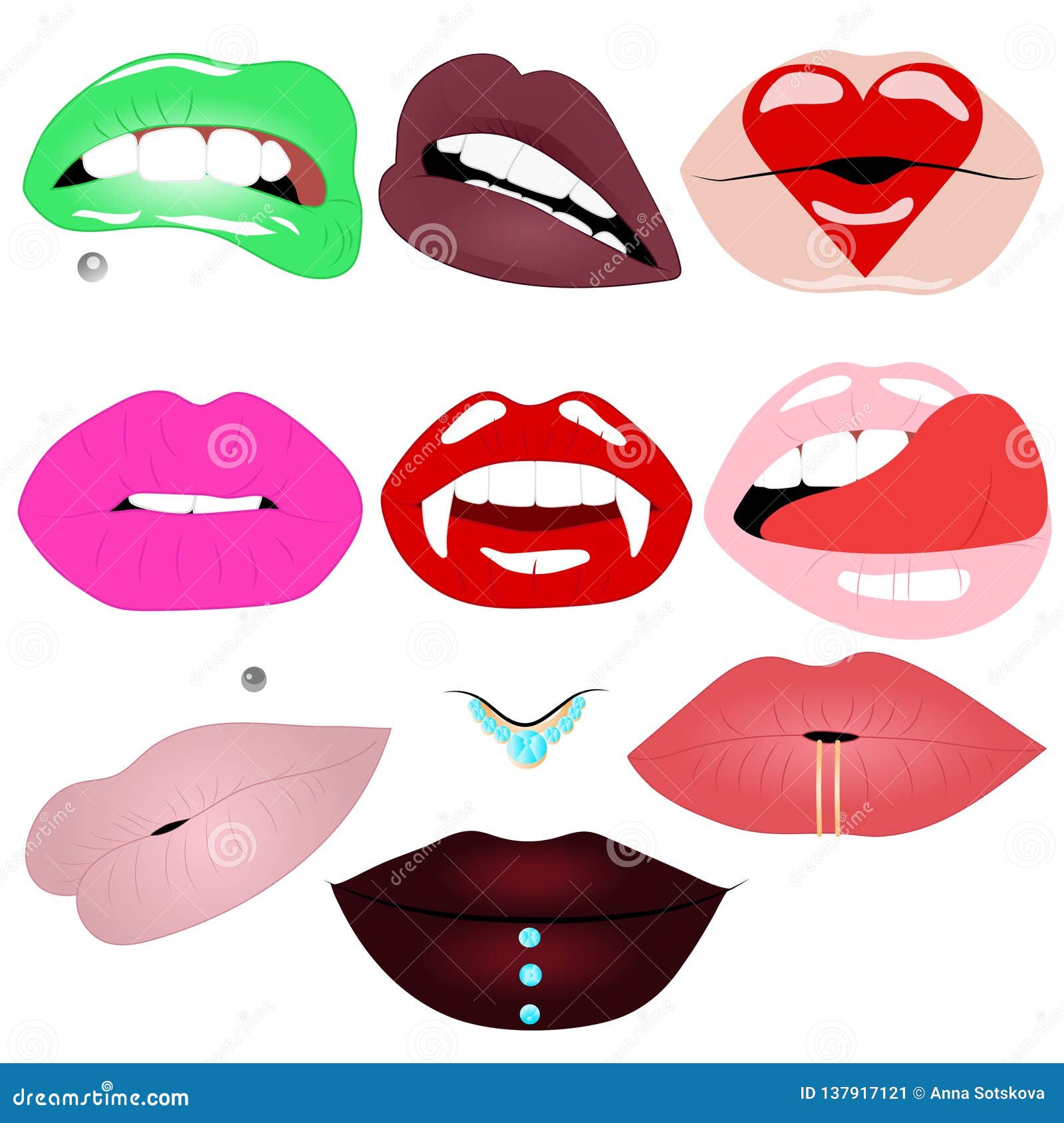 Lips, Isolated, Fangs, Piercing, Stock Illustration - Illustration of ...