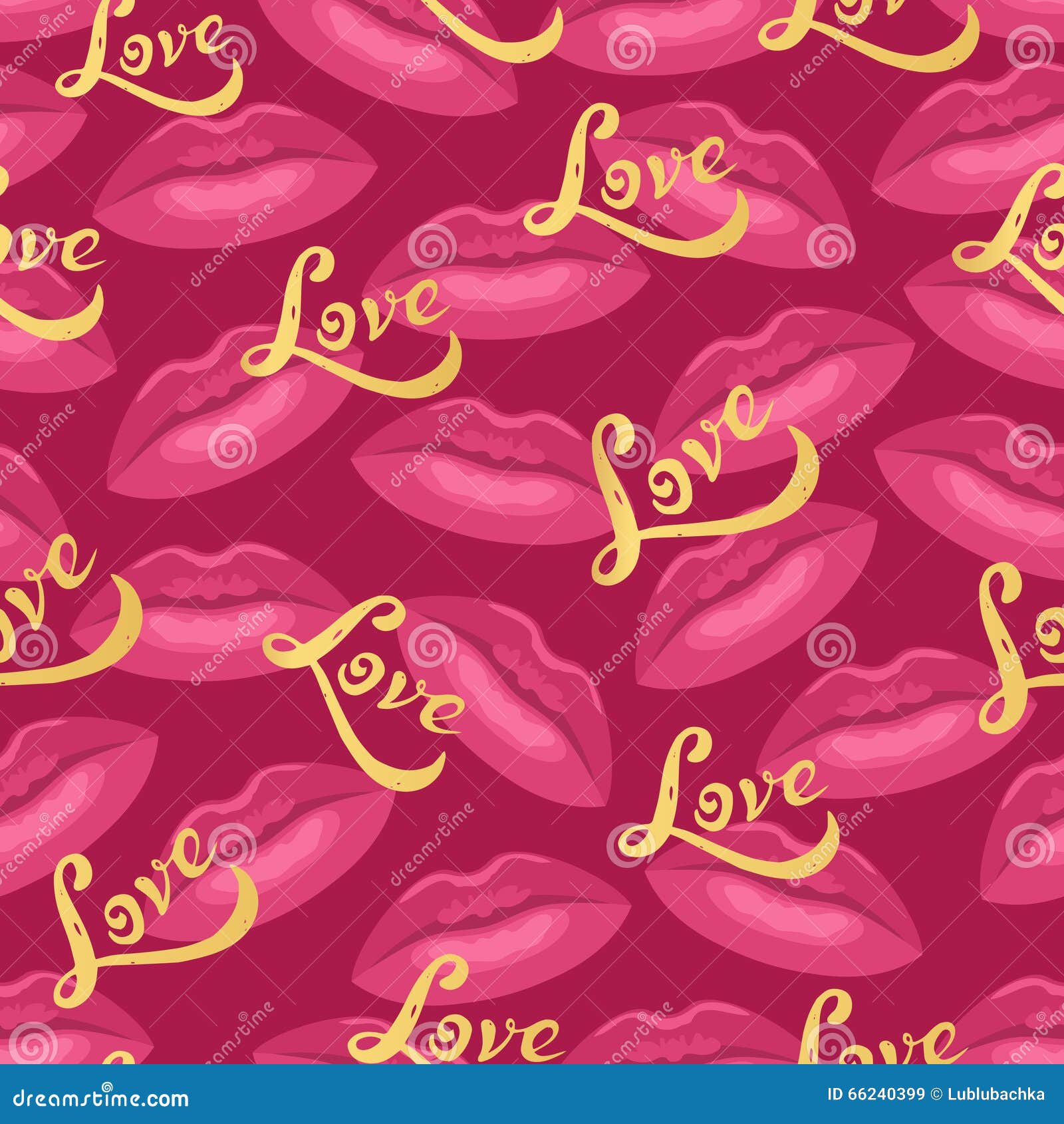 Lips Kisses Vector Seamless Vector Pattern with Golden Hand Drawn ...
