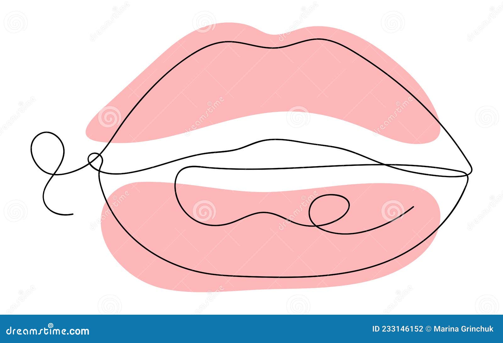 Lips in the Style of Line Art. Contour Drawing with Added Color Stock ...