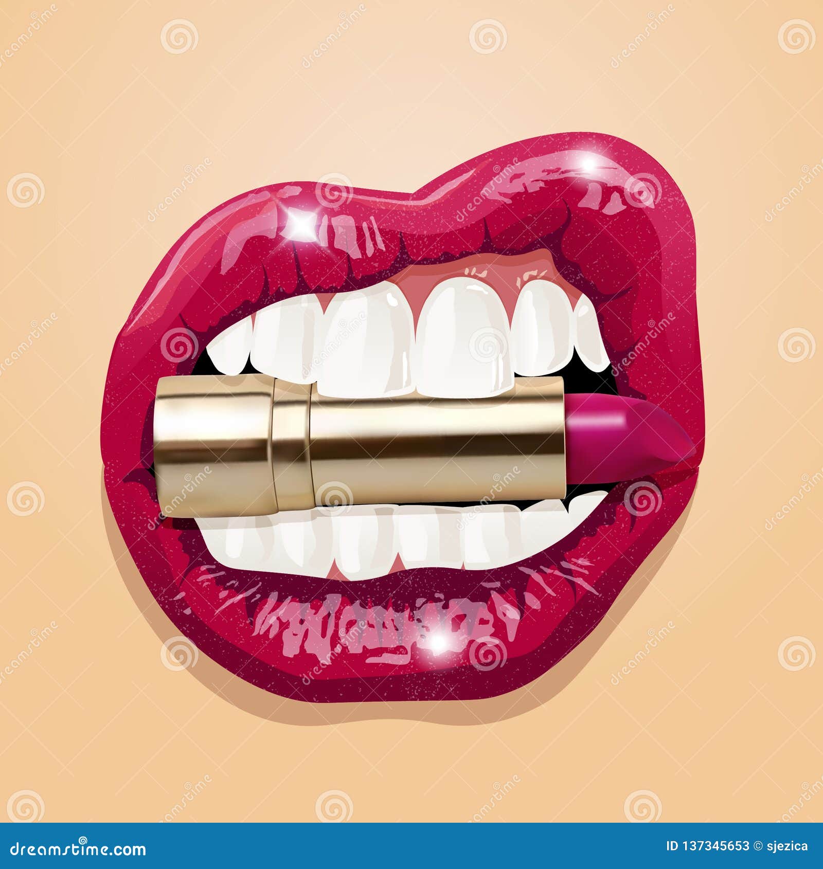 Pink Women Lips with Lipstick. Vector Stock Vector - Illustration of ...