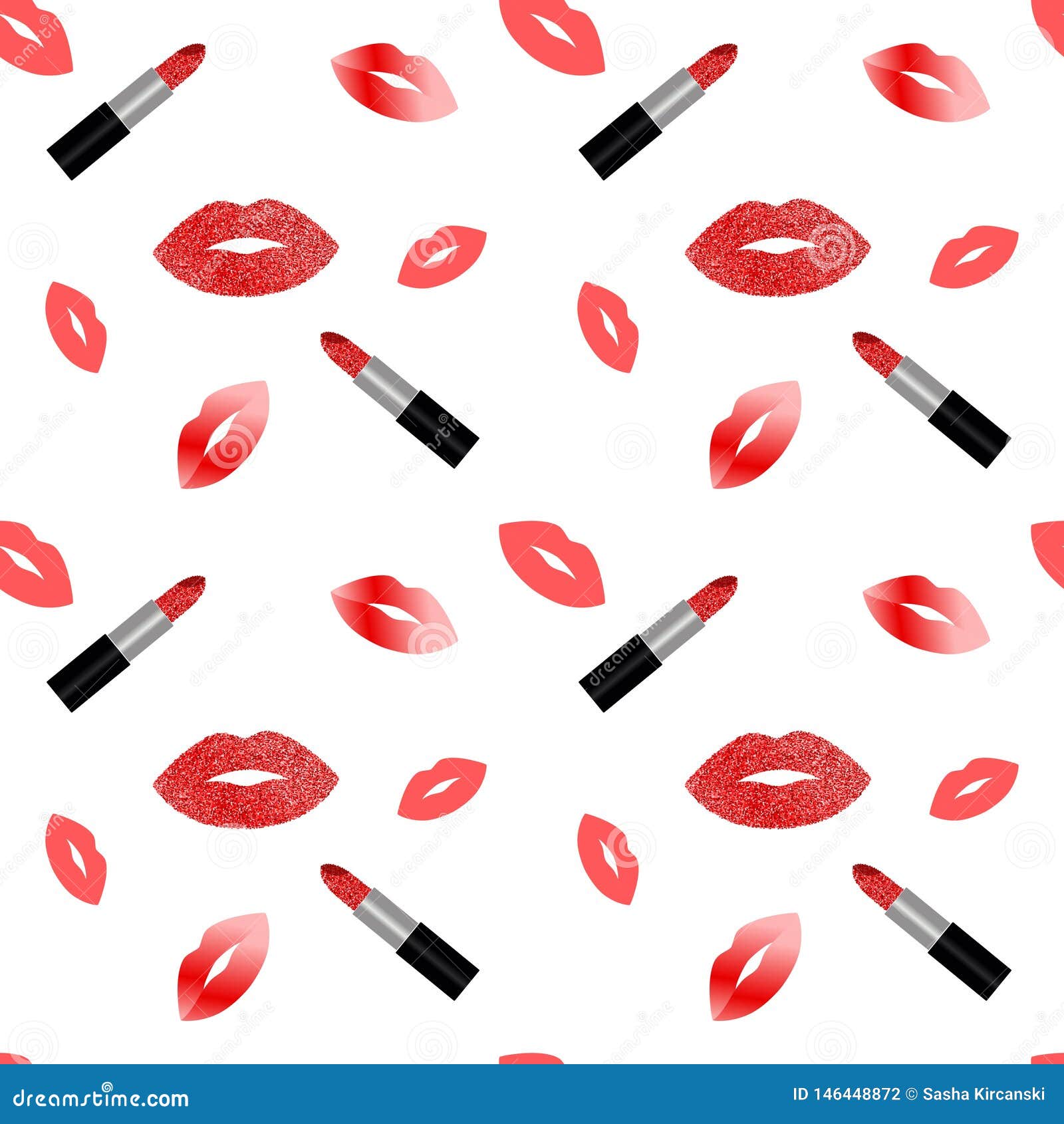 Lips and Lipstick with Glitter Seamless Vector Pattern Stock Vector ...