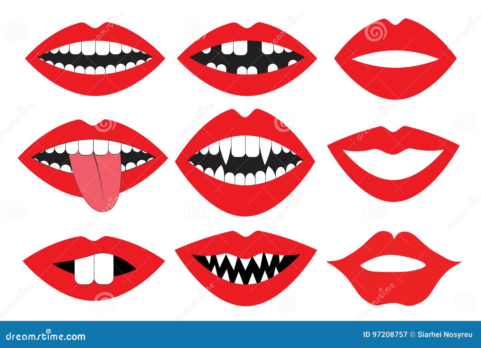 Lips, Mouth With Teeth, Vector Set. Photo Booth Accessory Collection ...