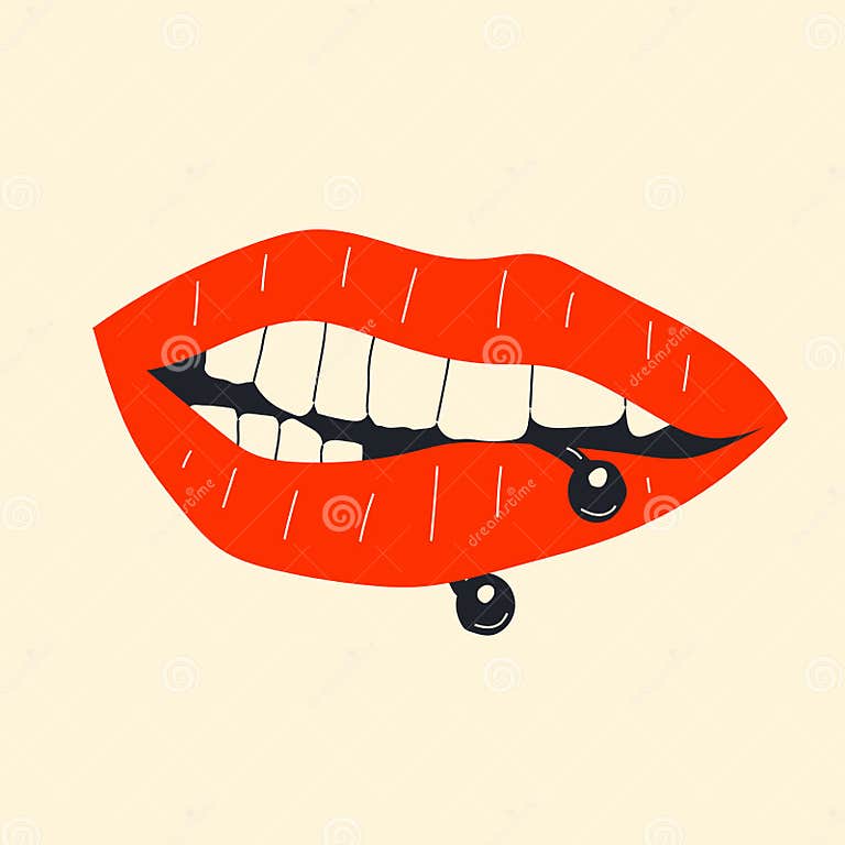 Lips Piercing Vector in Cartoon Style. Stock Vector - Illustration of ...