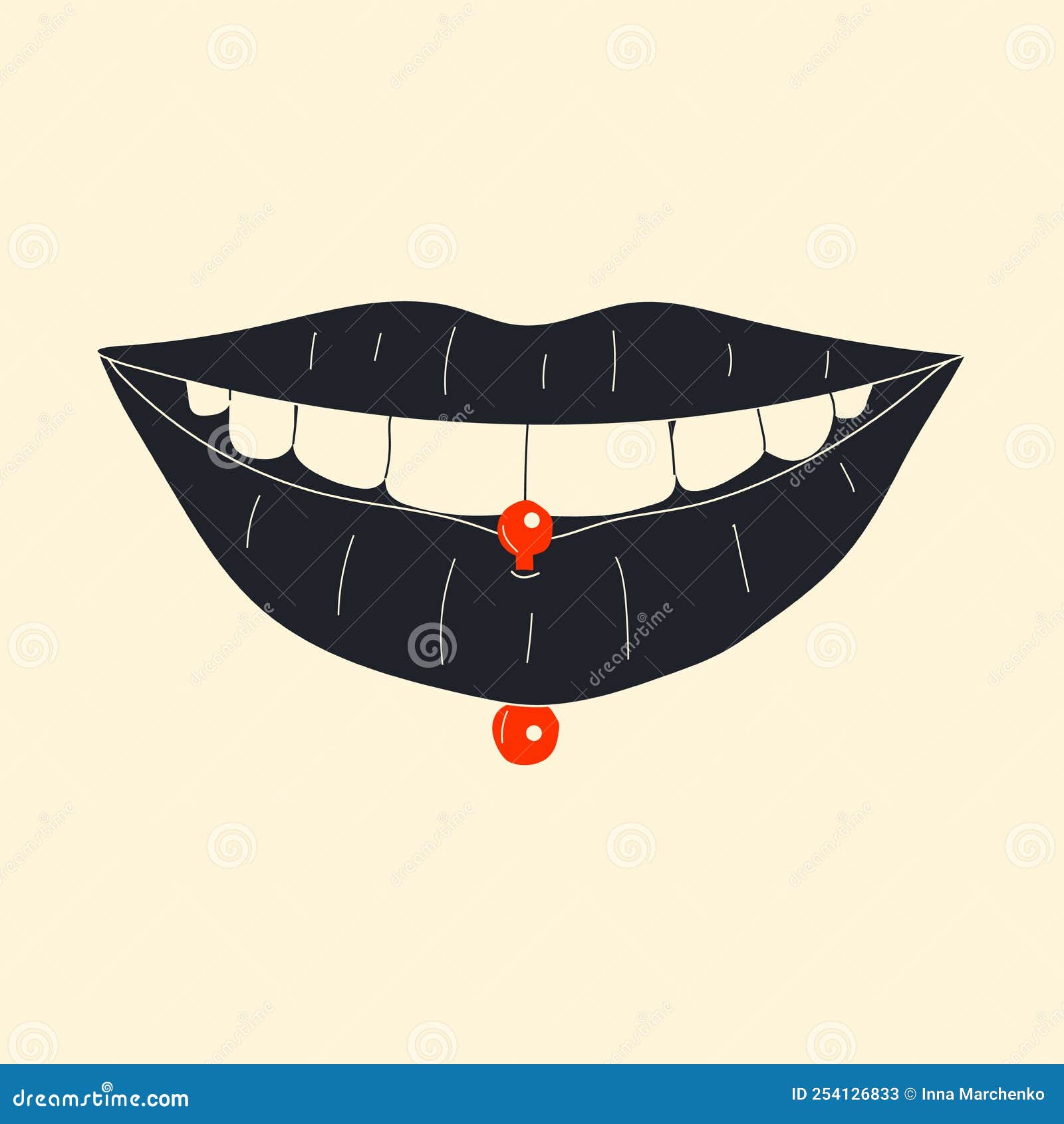 Lips Piercing Vector in Cartoon Style. Stock Vector - Illustration of ...