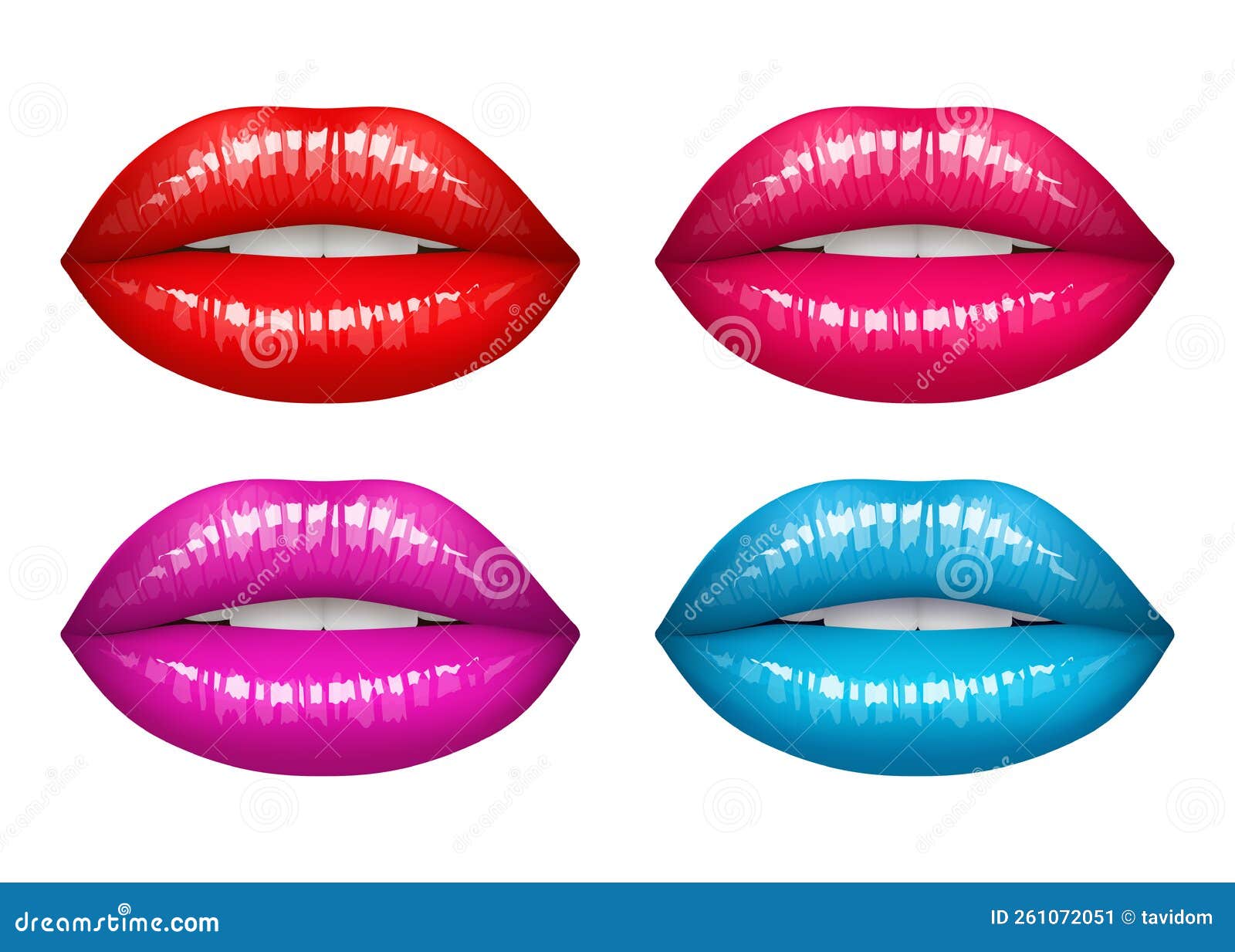 Lips Realistic Set with Bright Lipstick Isolated on White. Lips Mockup ...