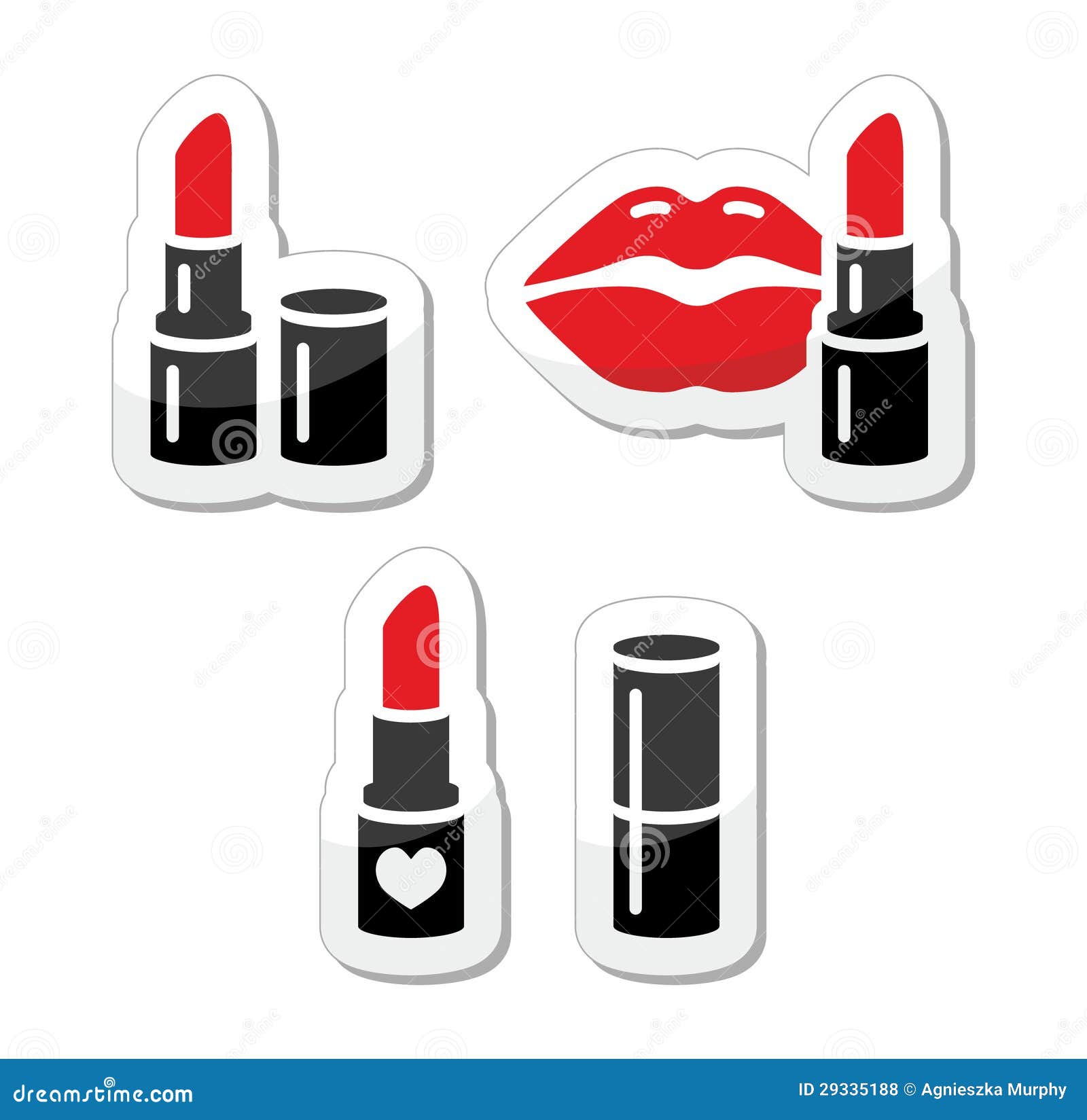 Lips and Red Lipstick Icon Set Stock Illustration - Illustration of ...
