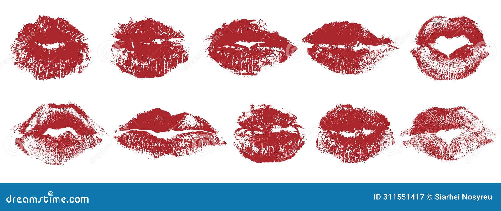 Lips, Red Lipstick Kiss, Set. Vector Illustration Stock Vector ...