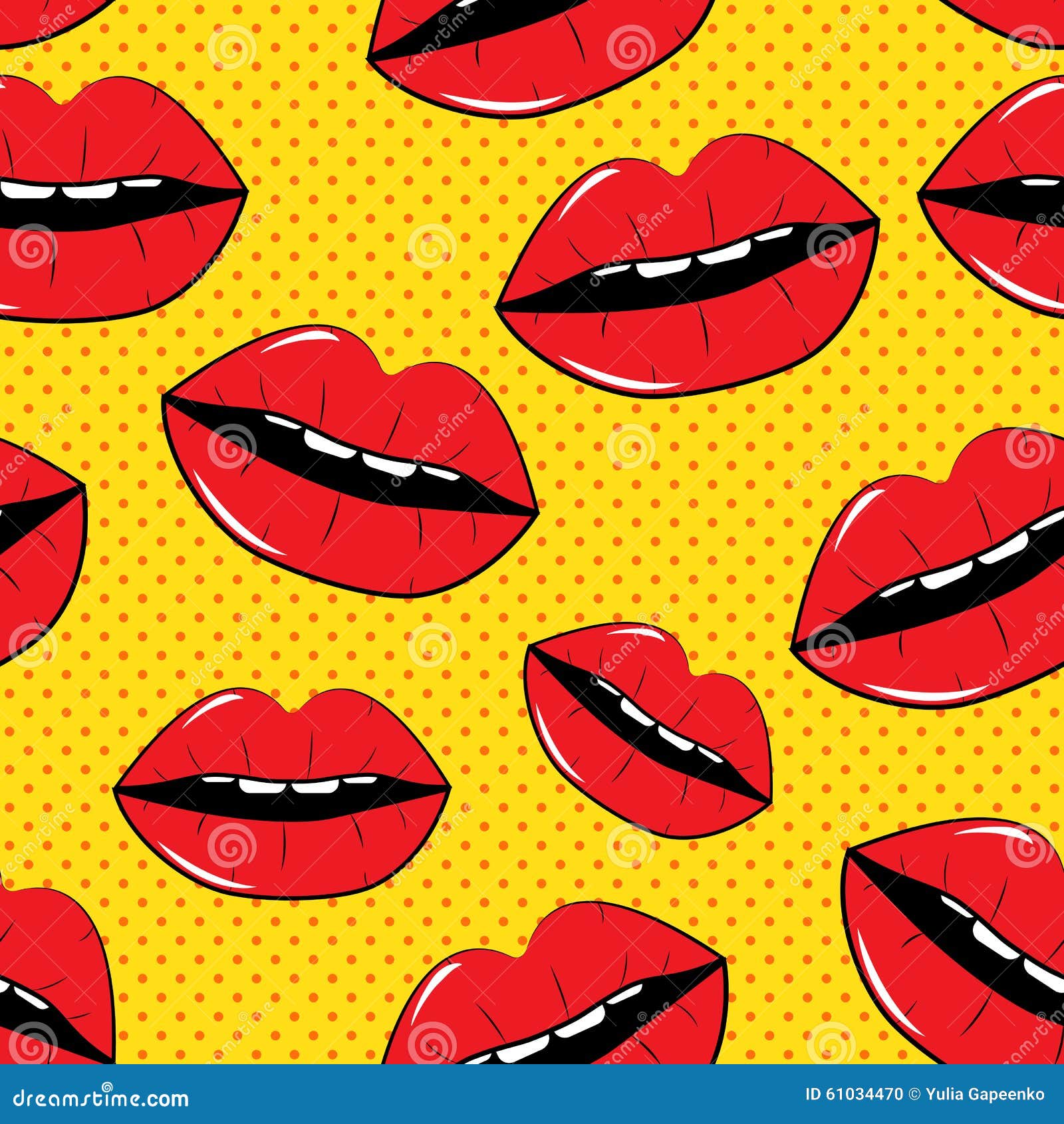 Lips Seamless Pattern Background in Pop Art Style Stock Vector ...