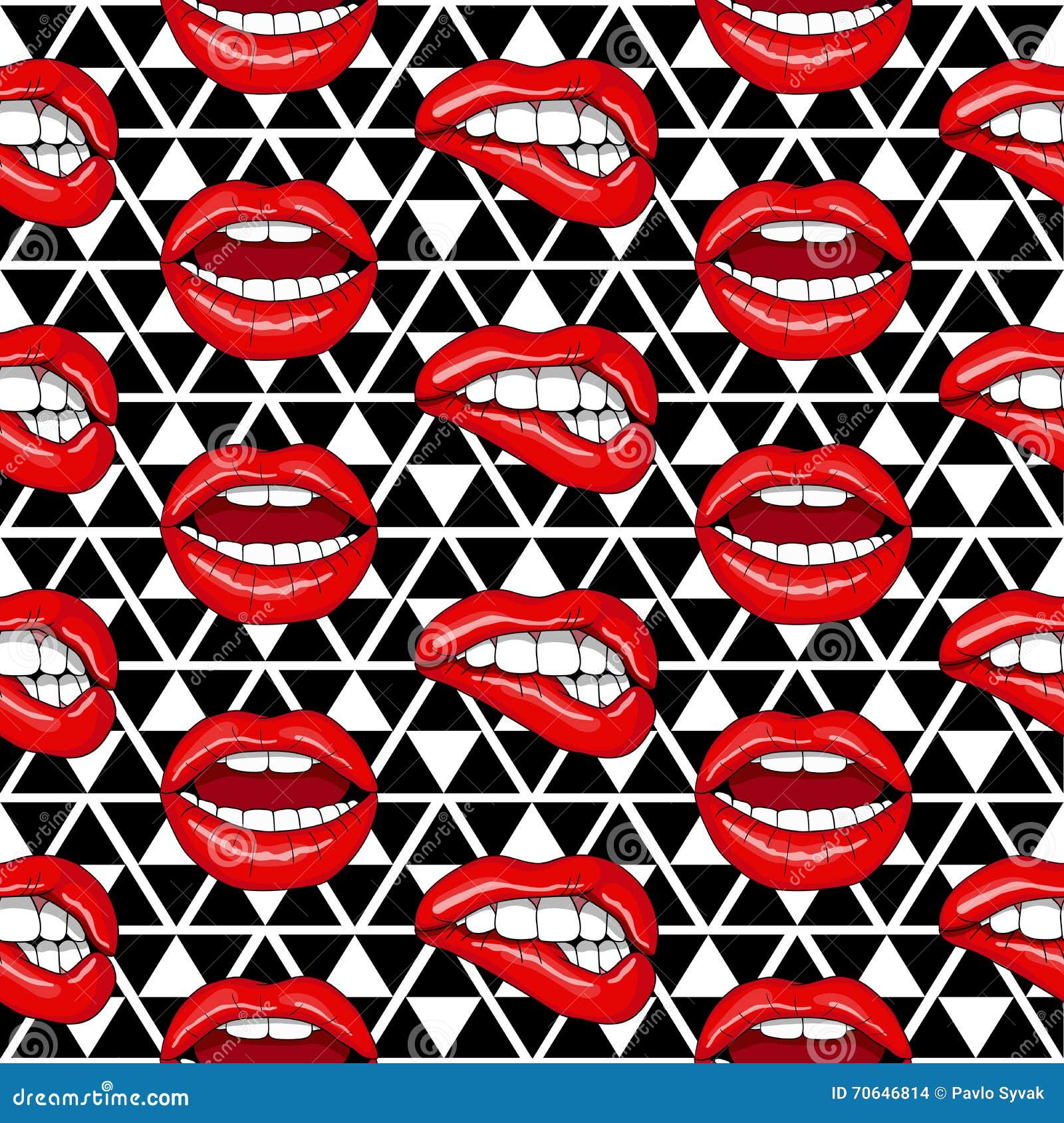 Lips Seamless Pattern. Geometrical Retro Background Stock Vector ...