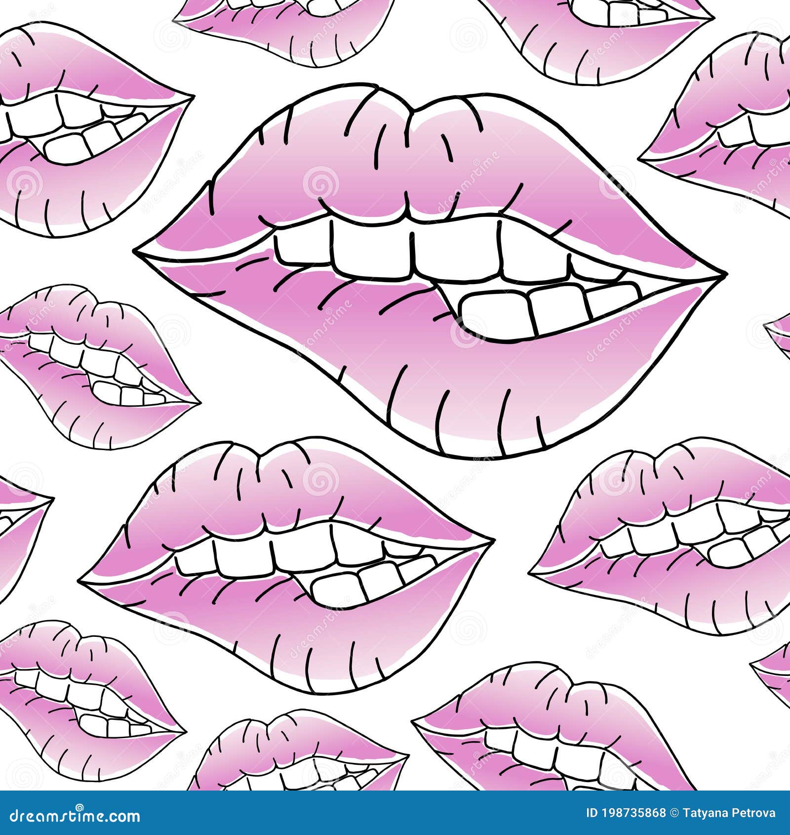 Lips. Seamless Pattern. Mouths, Teeth Bite Pink Lips. Vector Background ...