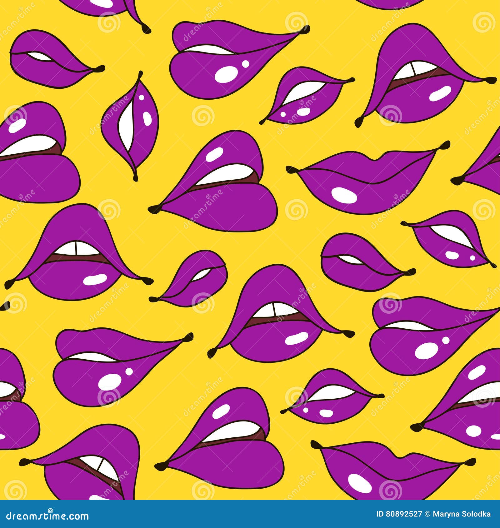 Lips Seamless Pattern in Retro Color Style. Trendy Fabric Backdrop ...