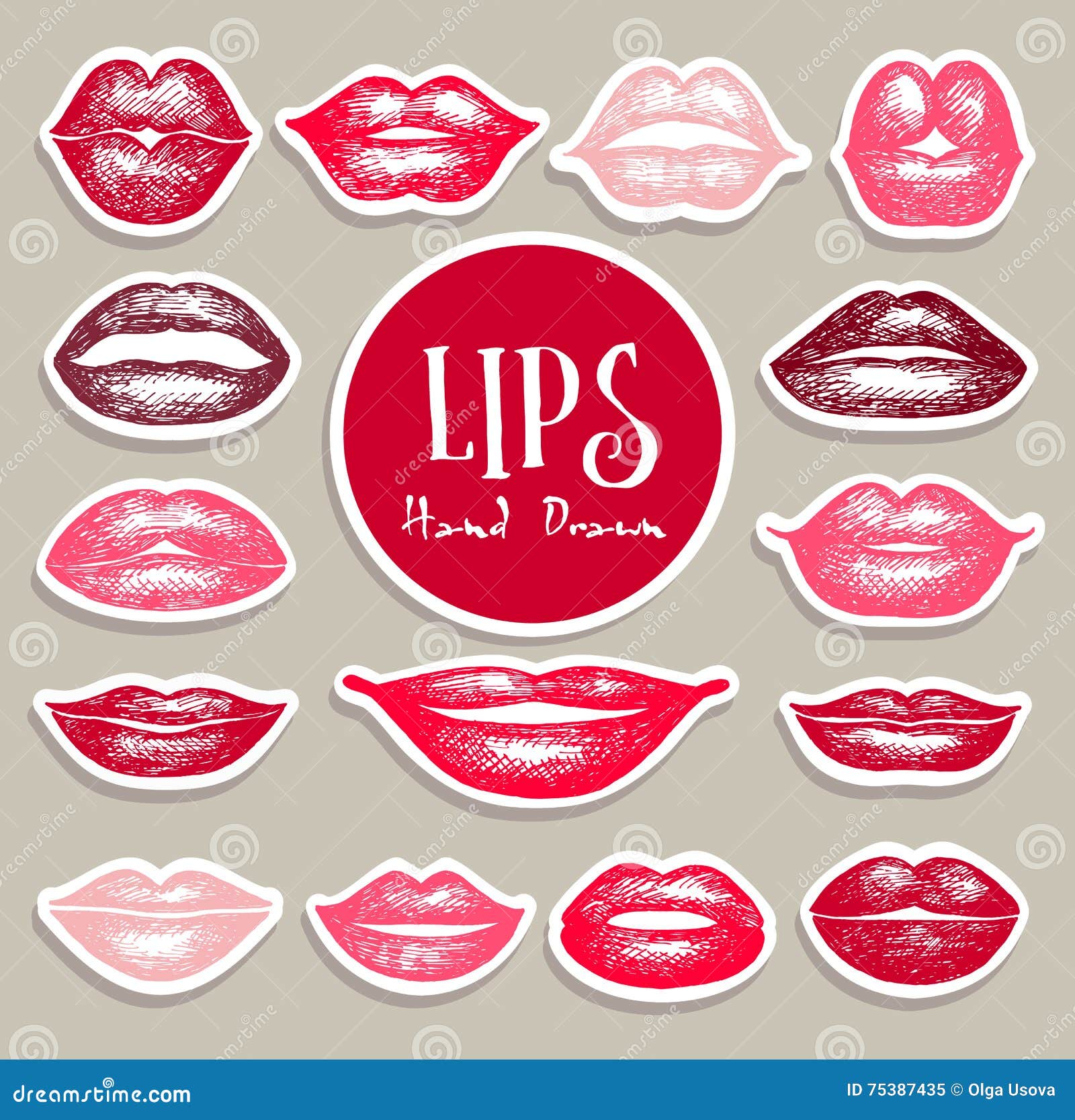 Lips Set. Stickers Design Element. Stock Vector - Illustration of hand ...