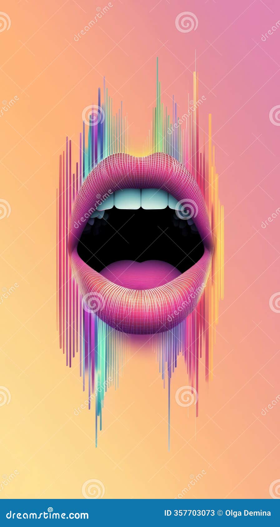 Lips Singing and Generating Colorful Soundwaves on Gradient Background ...