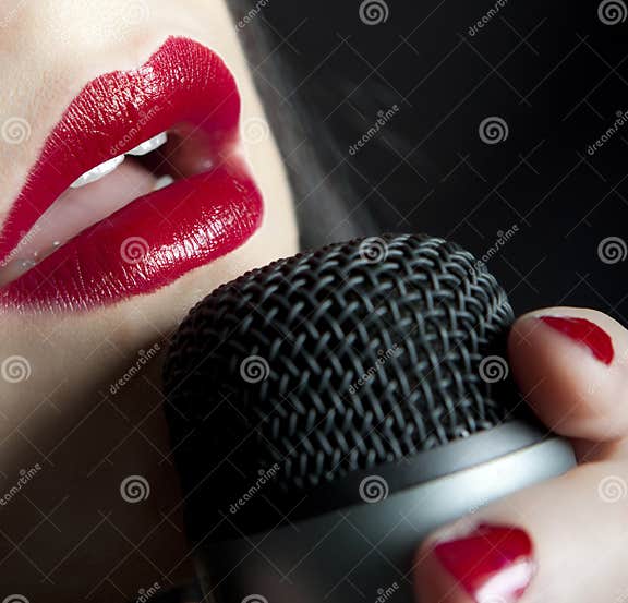 Lips Singing Music in Microphone Stock Image - Image of black, blues ...