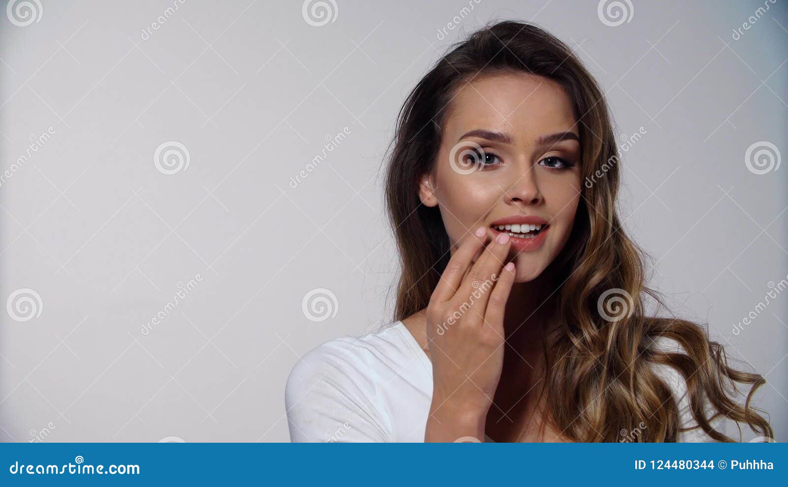 Lips Skin Care Woman With Beauty Makeup Touching Lip Stock Footage