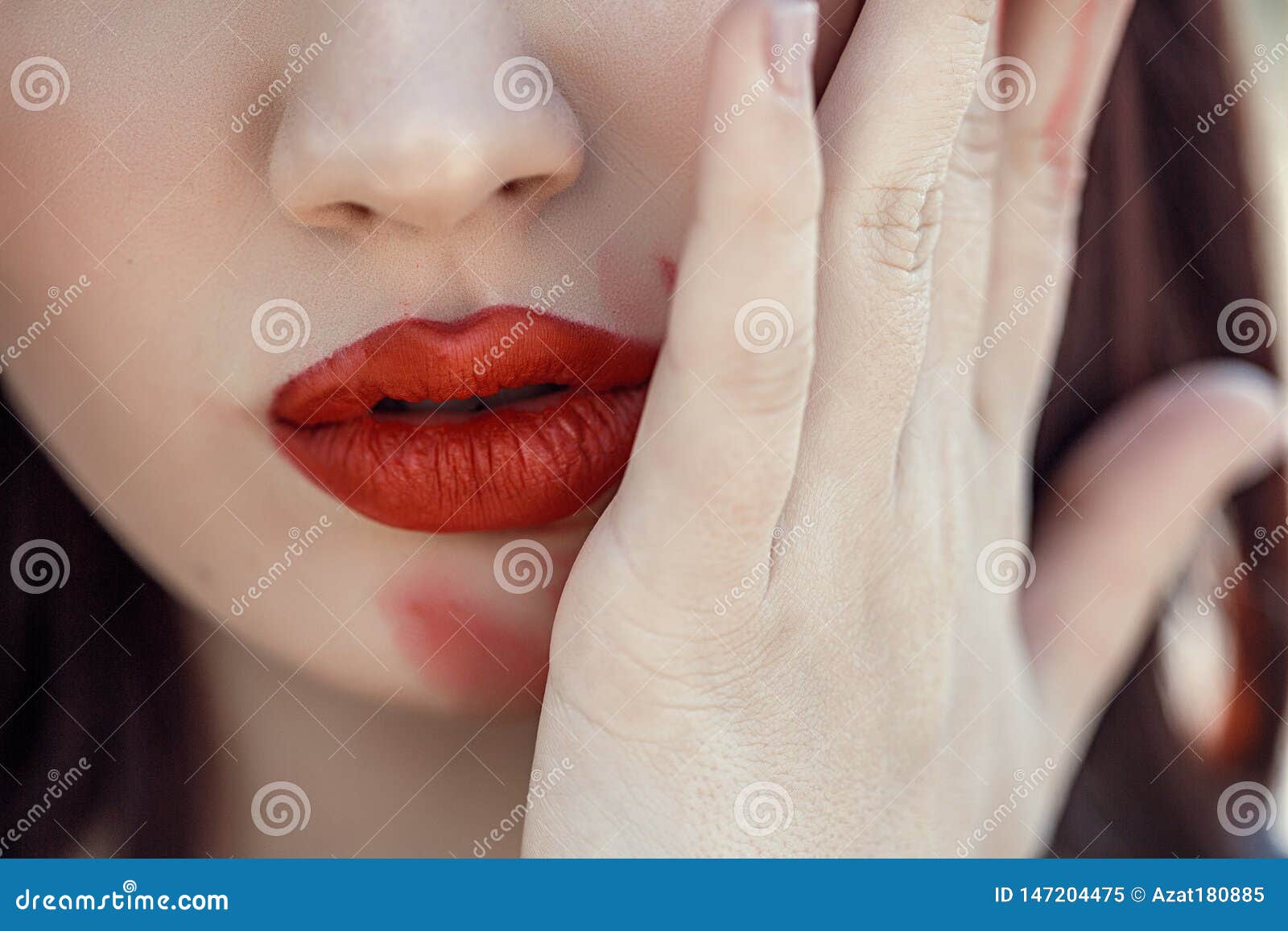 Lips with Smeared Lipsticks. Close-up Stock Image - Image of calm ...