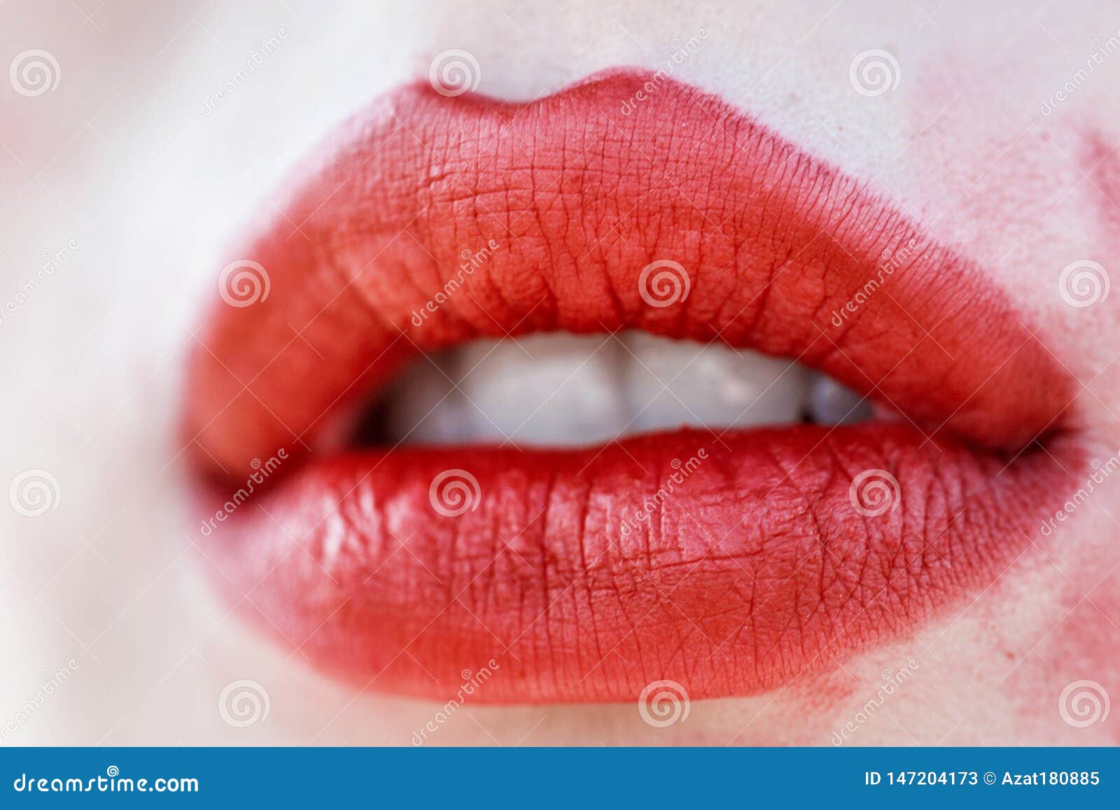 Lips with Smeared Lipsticks. Close-up Stock Image - Image of erotic ...