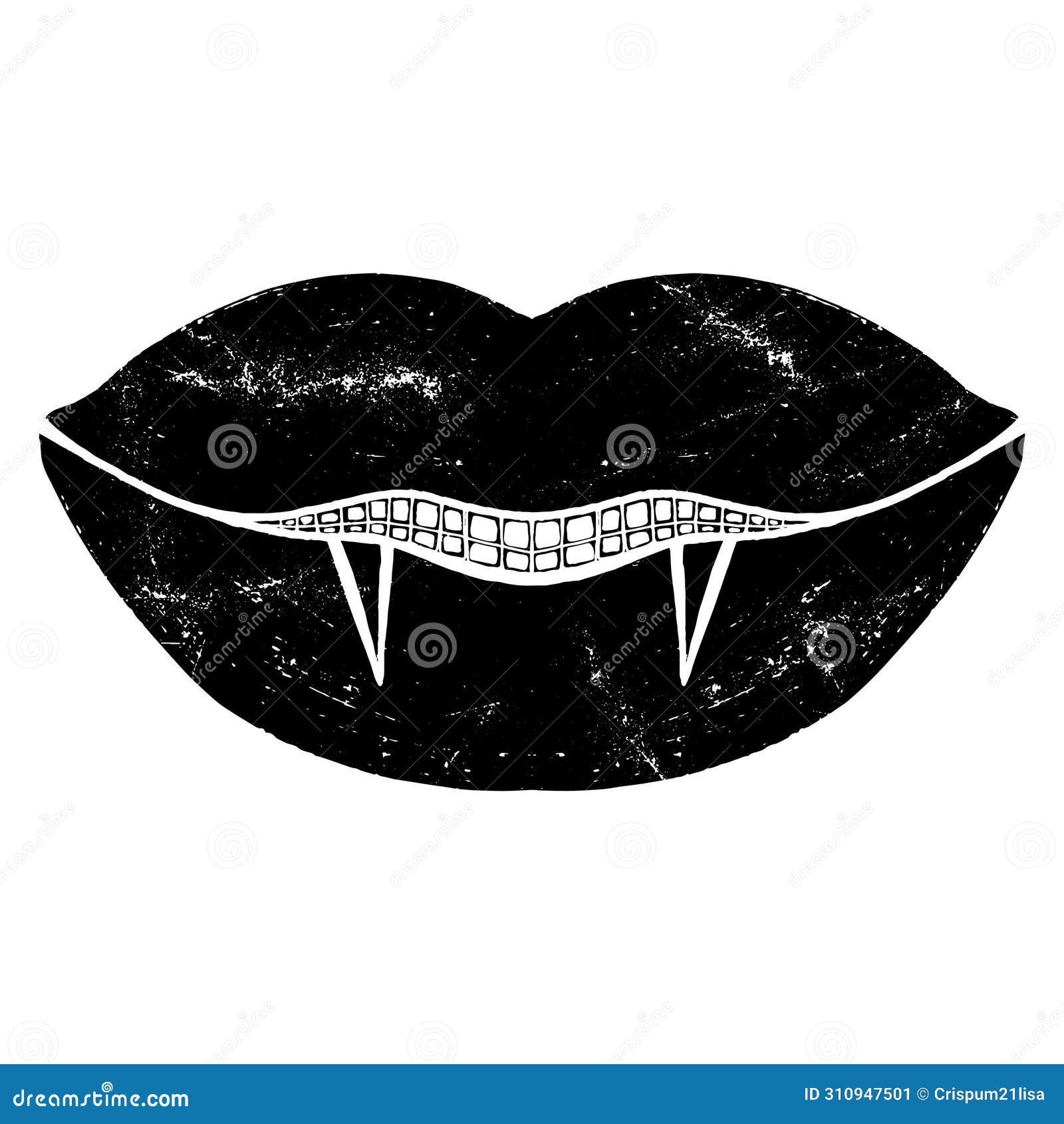 Lips with a Smile and Fangs. Illustration in Linocut Style Stock Vector ...