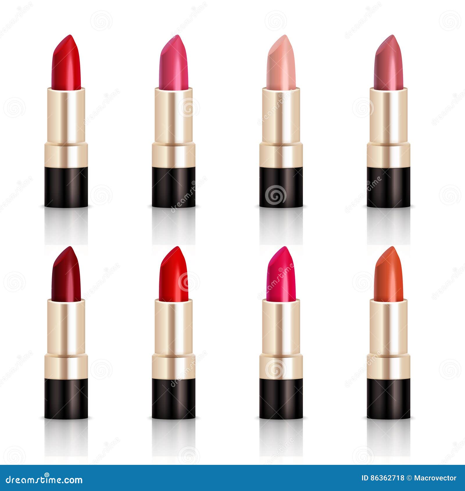 Lipstick Assortment Set With Glossy Colors Realistic Isolated Vector ...