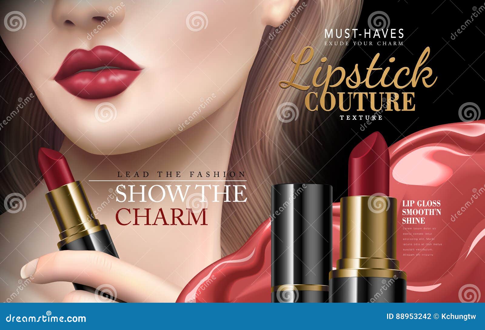 Lipstick couture ad stock vector. Illustration of gloss - 88953242