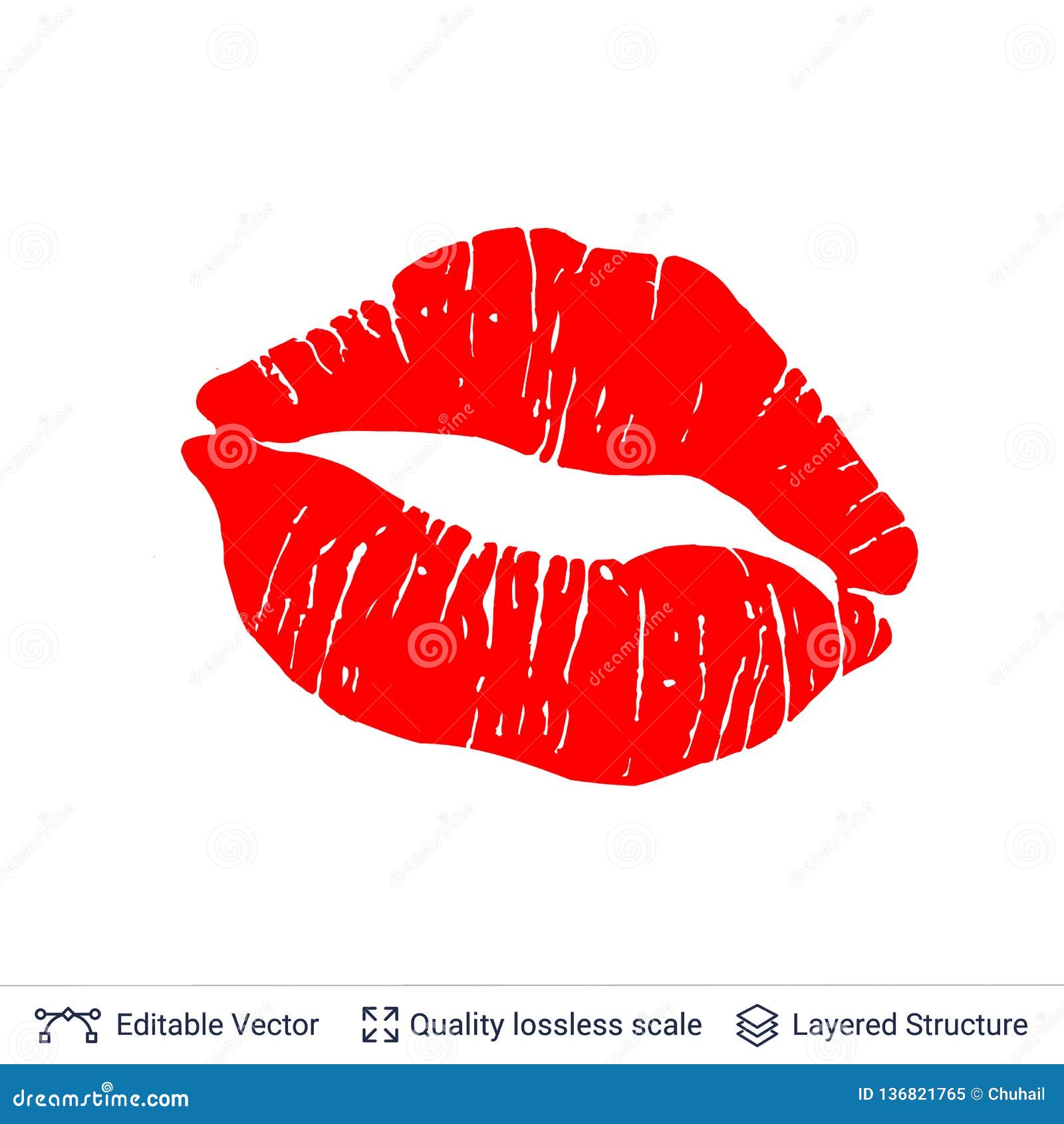 Red Lips Print Isolated on White Background. Stock Vector ...