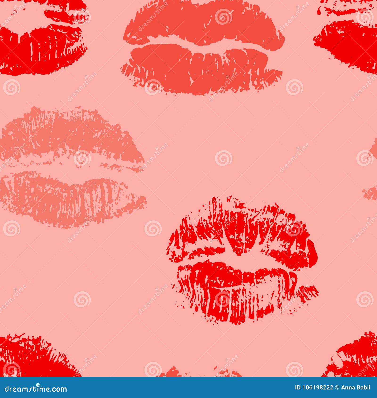 Lipstick Kisses Seamless Pattern. Red Lips Prints. Romantic Background ...