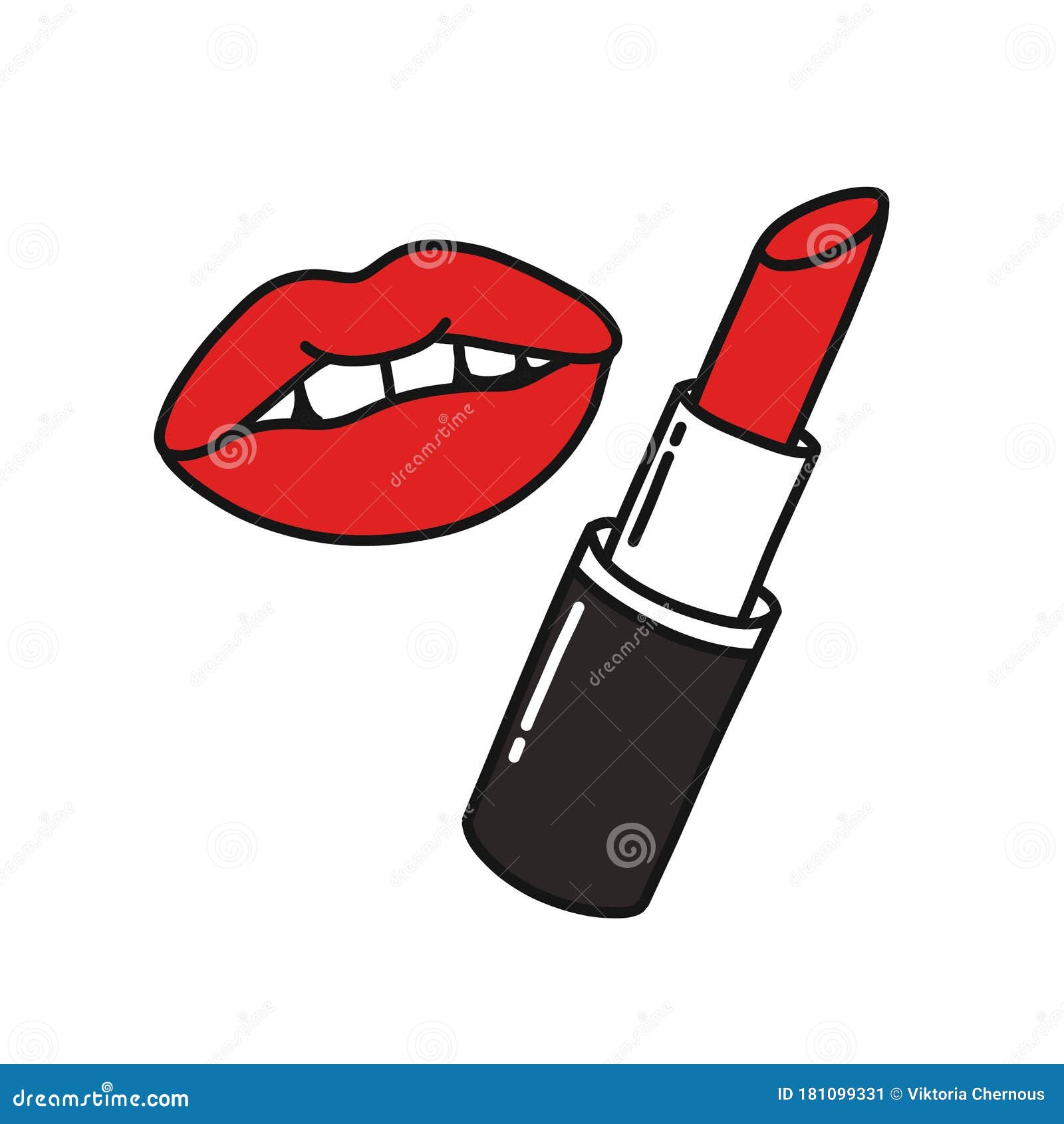 Lipstick and Lips Doodle Icon, Vector Illustration Stock Illustration ...