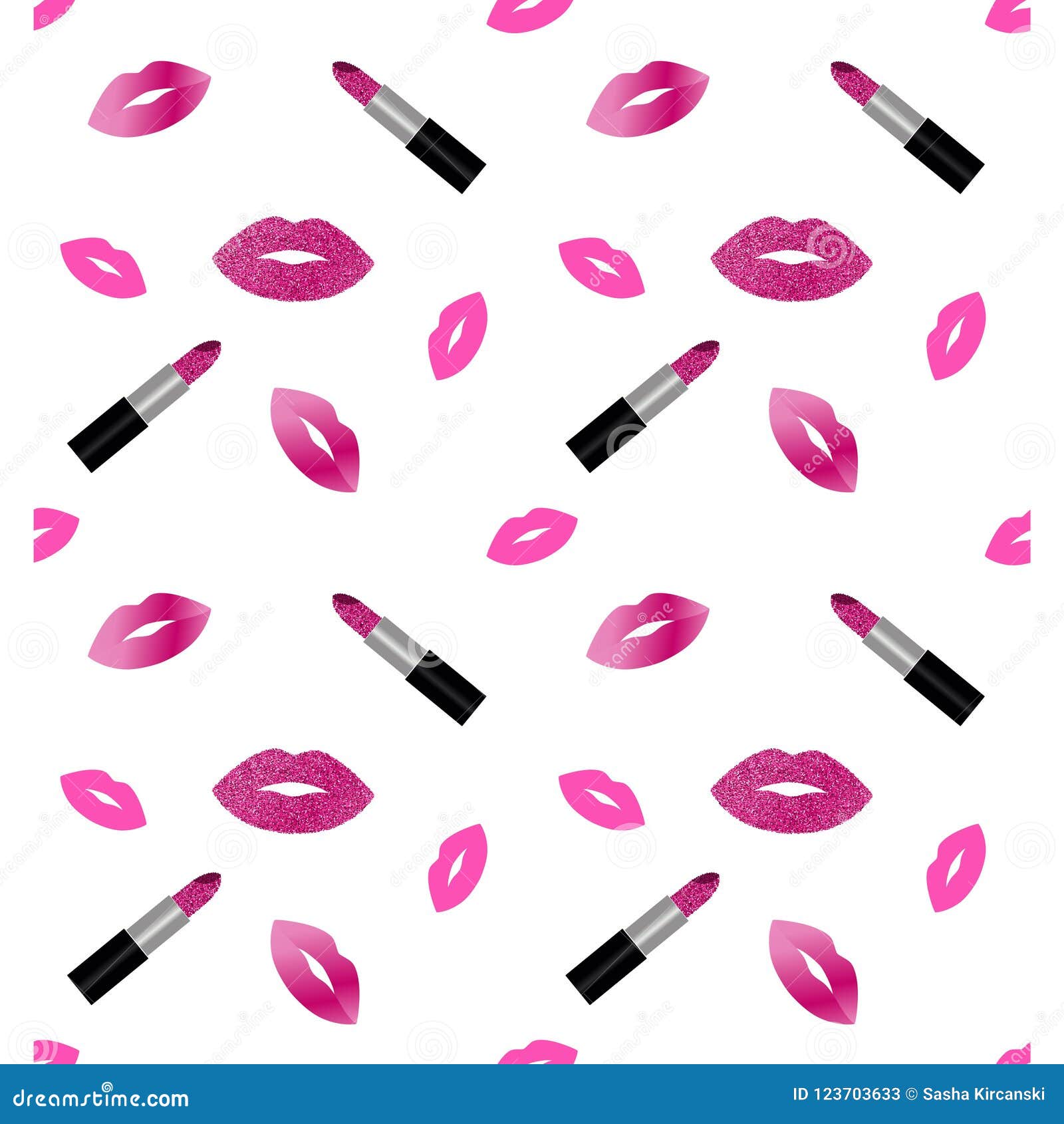 Lipstick and Lips Seamless Vector Pattern with Pink Glitter Effect ...