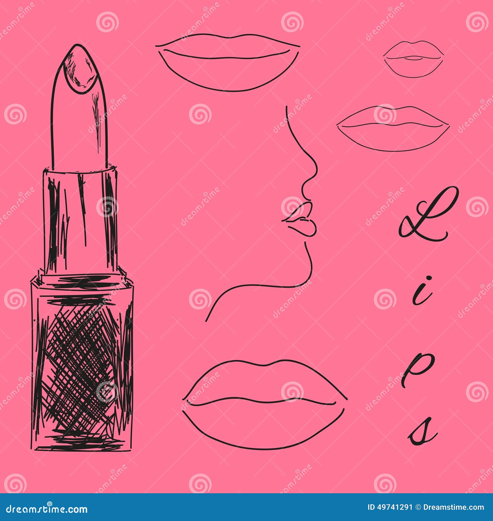 Lipstick and lips sketch stock vector. Illustration of beautiful - 49741291