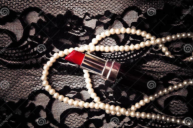 Lipstick pearls lace stock photo. Image of fashion, personal - 22290380