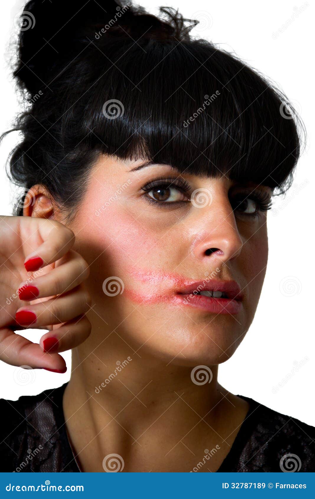 Lipstick smeared woman stock image. Image of mouth, cosmetic - 32787189