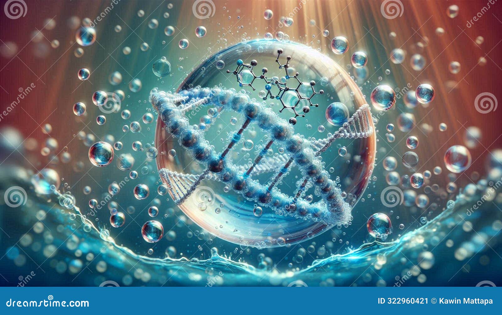 Liquid Bubble on DNA Water Splash Background Stock Illustration ...