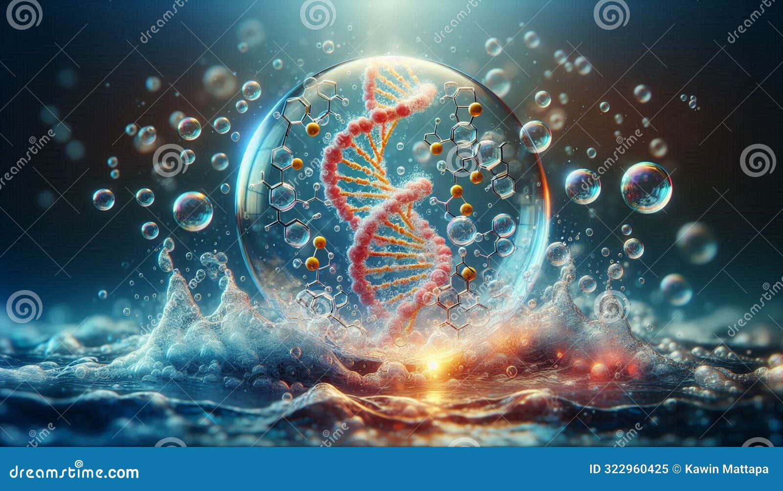 Liquid Bubble on DNA Water Splash Background Stock Illustration ...
