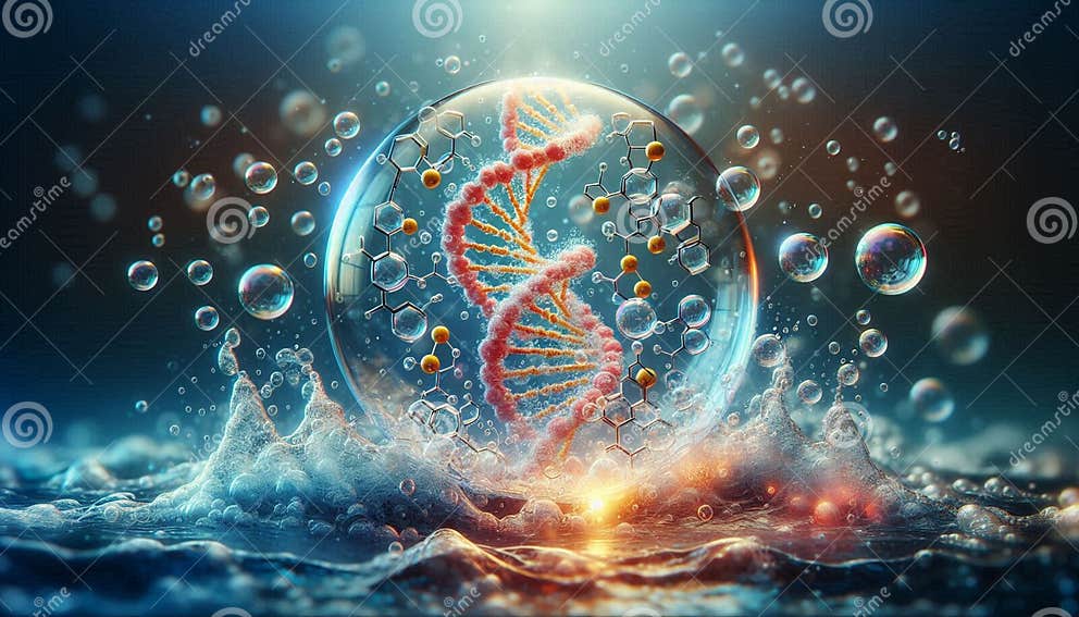Liquid Bubble on DNA Water Splash Background Stock Illustration ...