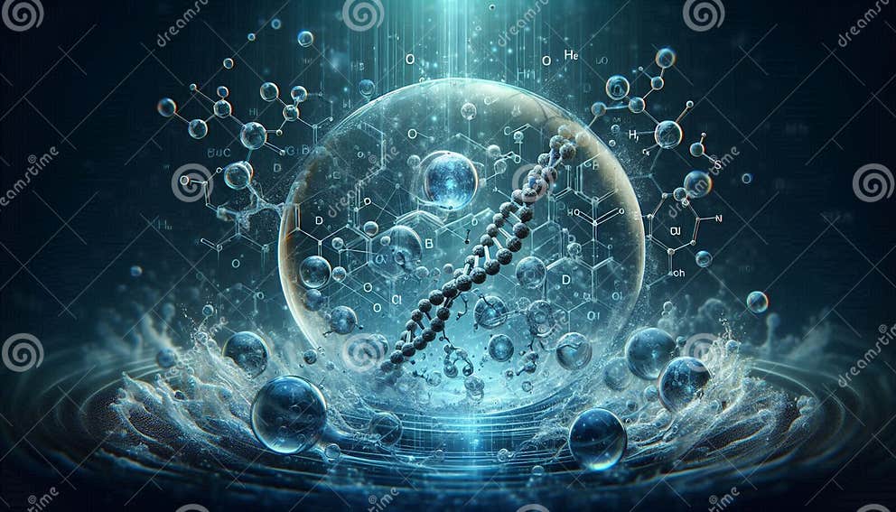 Liquid Bubble on DNA Water Splash Background Stock Illustration ...