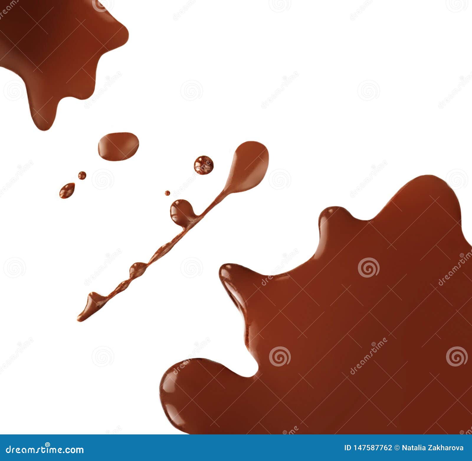 Liquid Chocolate Splashes and Blots. Melted Chocolate or Cocoa Flowing ...